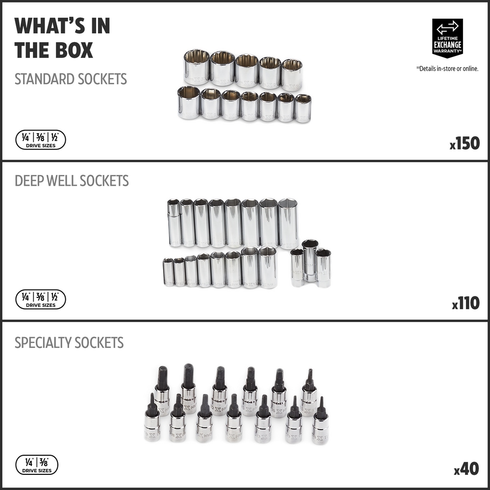 MAXIMUM Master Socket Set, 300-pc, CRV, Nickel-Chrome Plating ...