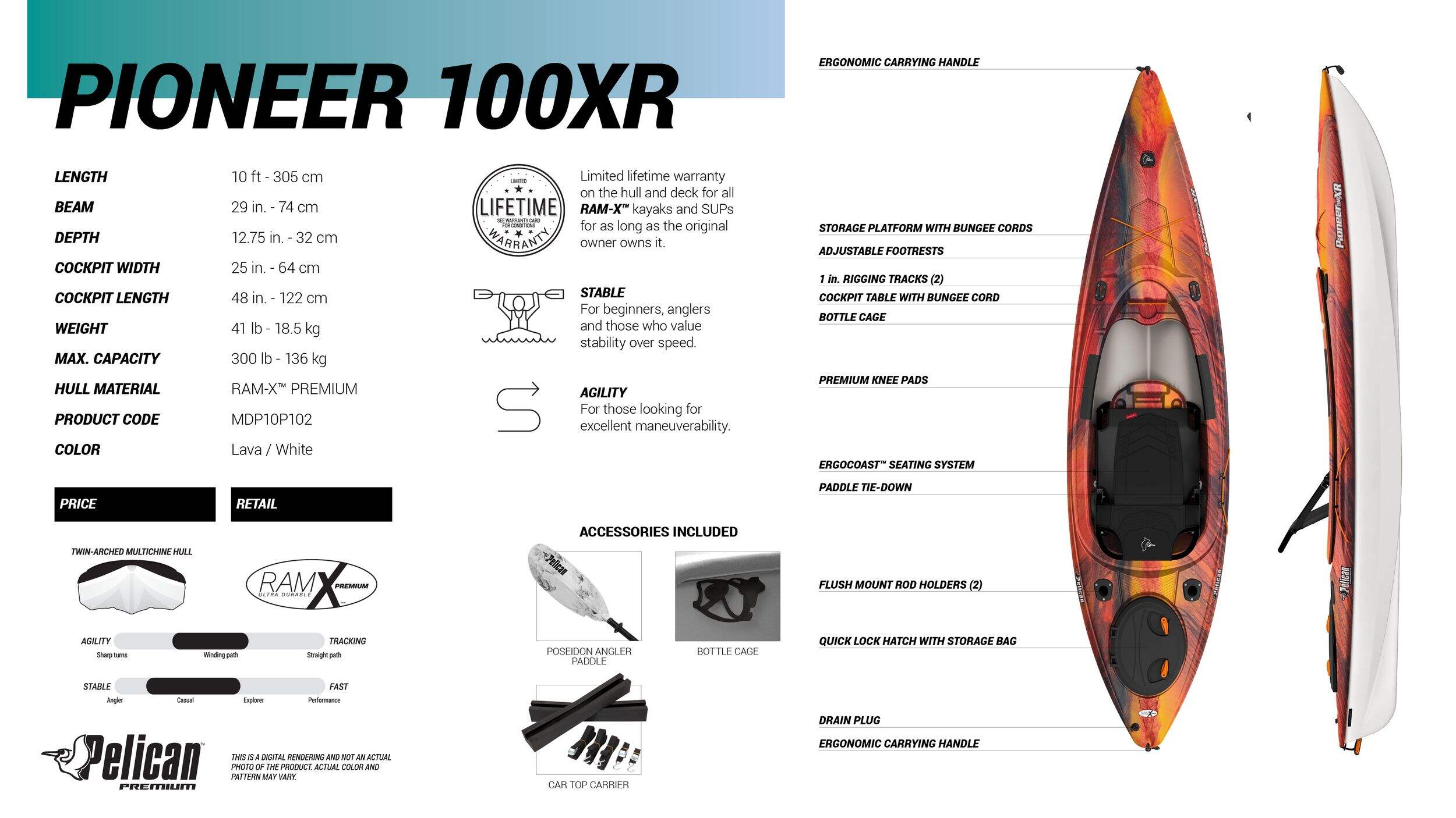 Pelican Pioneer 100XR Sit-In Kayak Combo | Canadian Tire