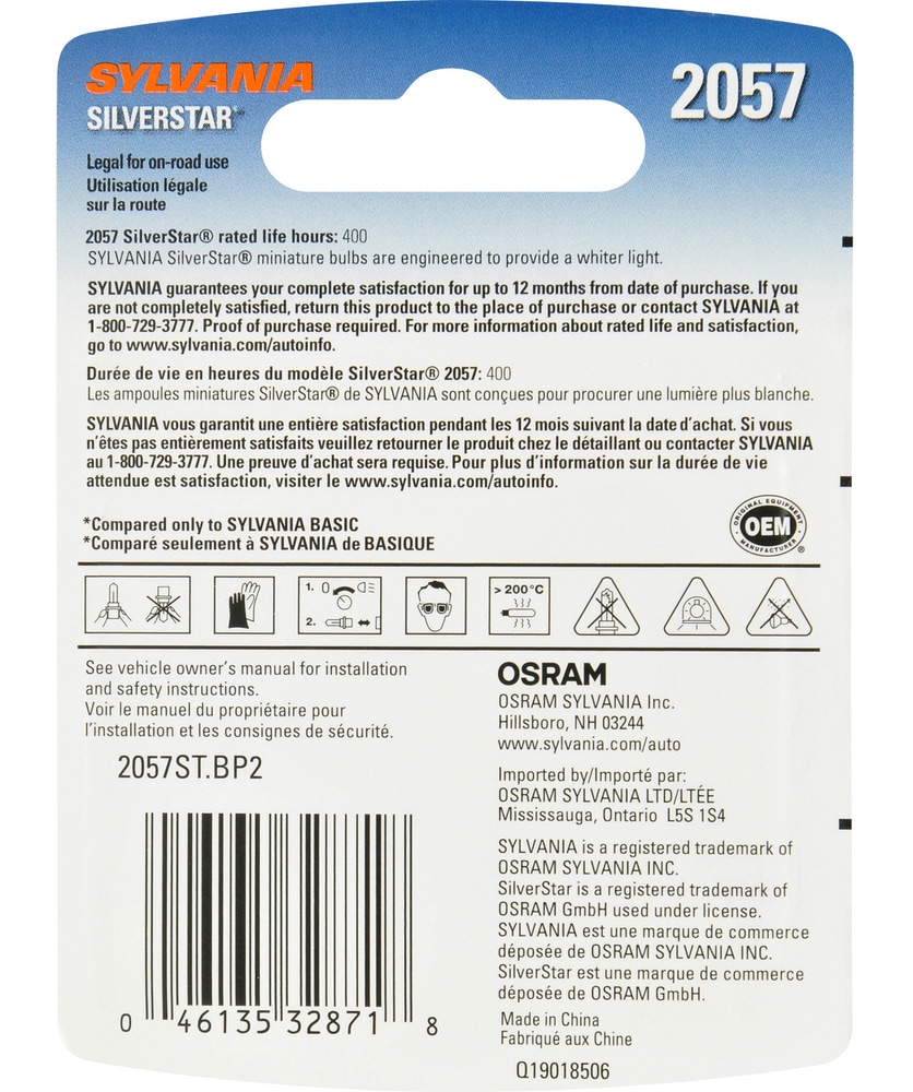 2057 Sylvania SilverStar® Mini Bulb, Whiter Light, 2-pk | Canadian Tire