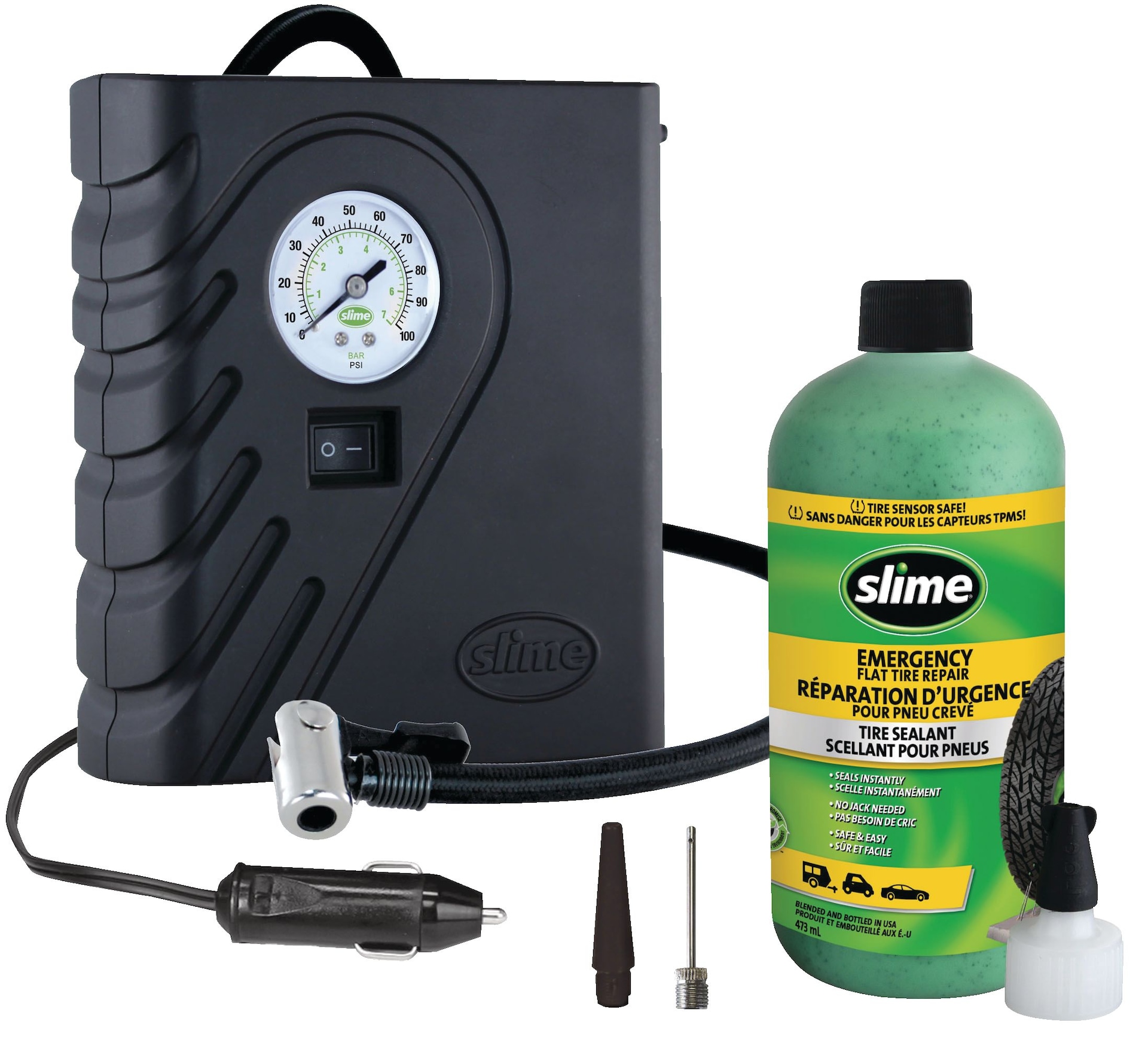 Slime® 12 V Air Compressor / Tire Inflator Kit w/ Tire Sealant, 8-Min ...