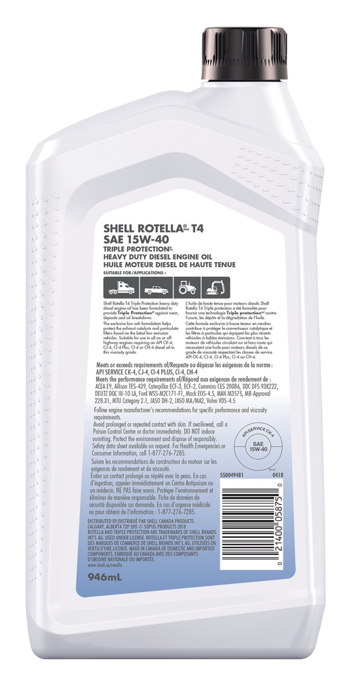 Shell Rotella® T4 Triple Protection® 15W40 Heavy-Duty Conventional ...