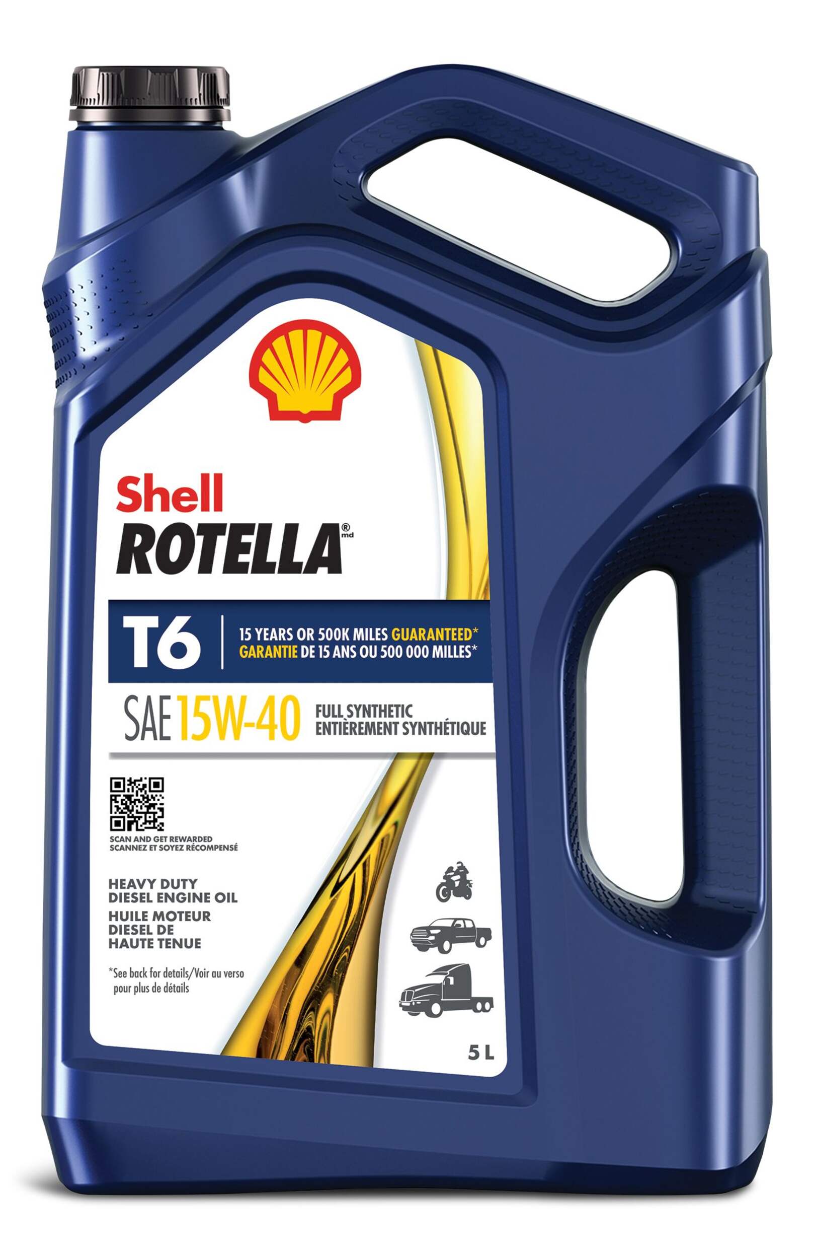 Shell Rotella T6 15W-40 Synthetic Heavy Duty Diesel Engine Oil, 5-L ...