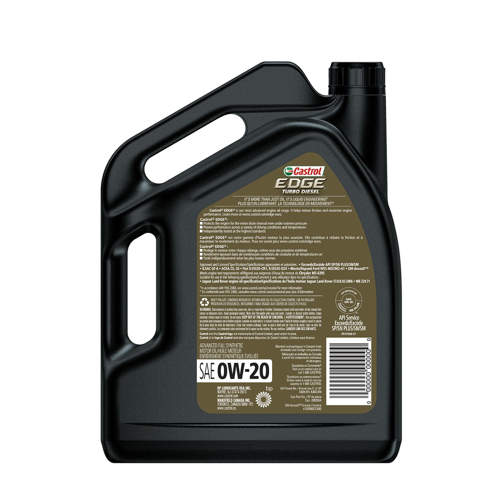 Castrol EDGE 0W-20 Turbo Diesel Advanced Full Synthetic Motor Oil, 5-L ...