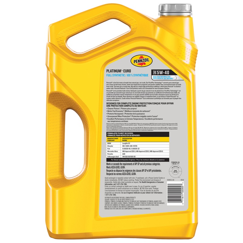 Pennzoil Platinum Euro 5W40 Synthetic Engine/Motor Oil, 5-L | Canadian Tire
