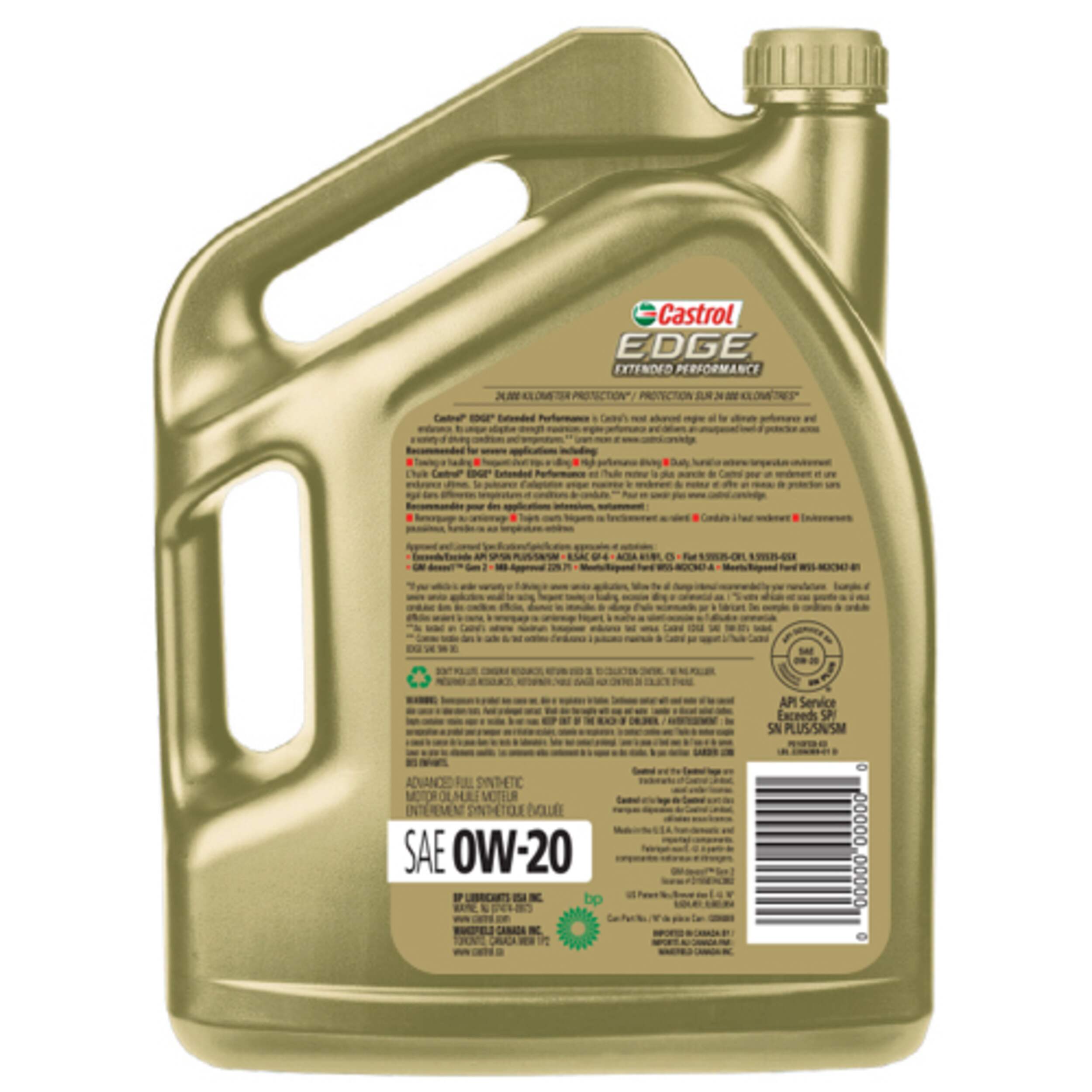 Castrol EDGE Extended Performance 0W20 Synthetic Engine/Motor Oil, 5-L ...