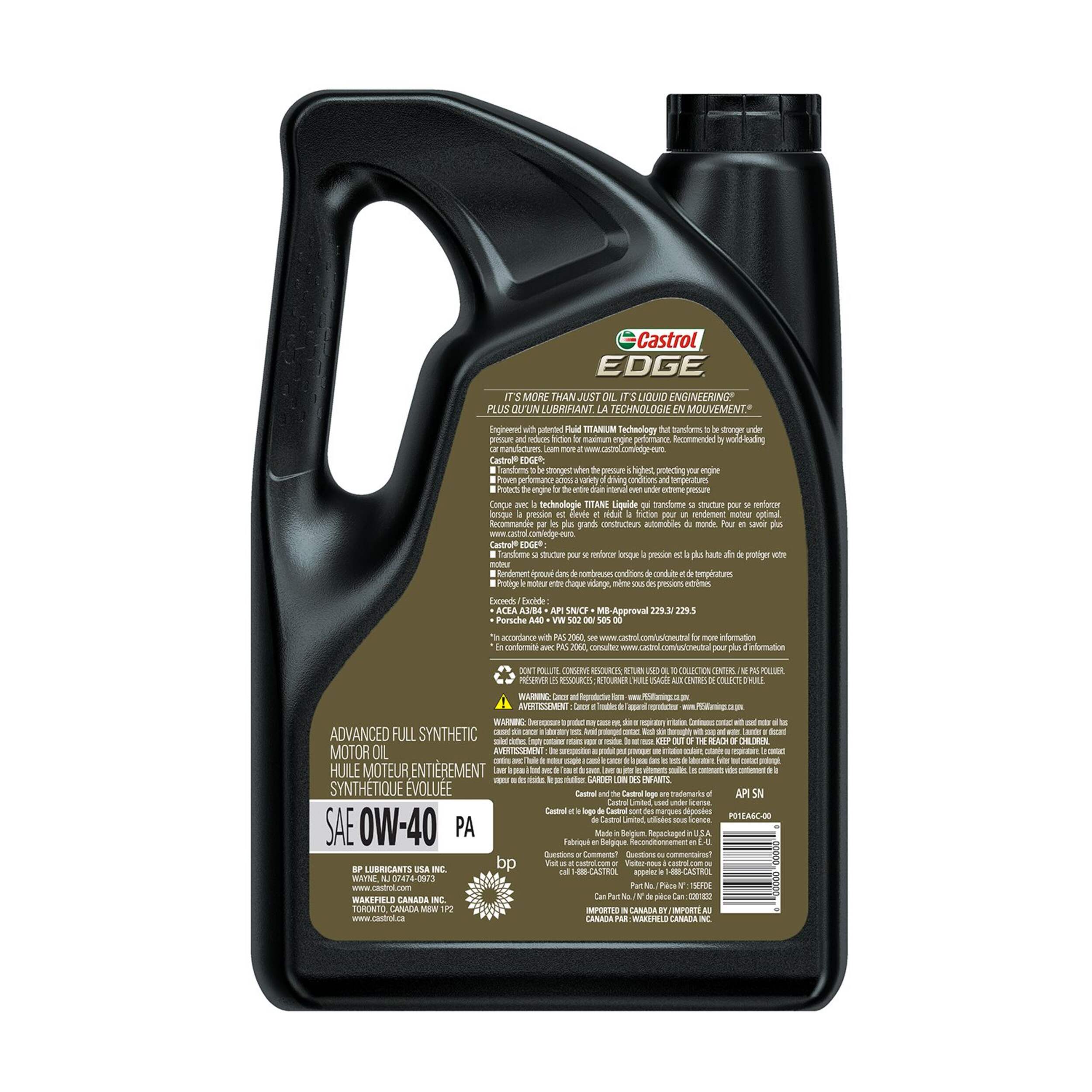 Castrol EDGE SYNTEC 0W40 Synthetic Engine/Motor Oil, 5-L | Canadian Tire