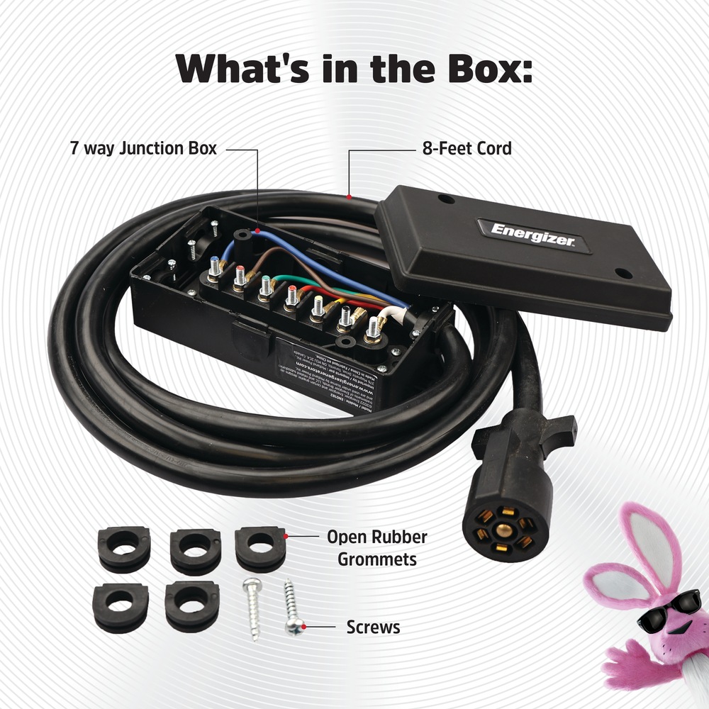 Energizer 7-Way Weatherproof Electrical Trailer Junction Box with 8-ft ...