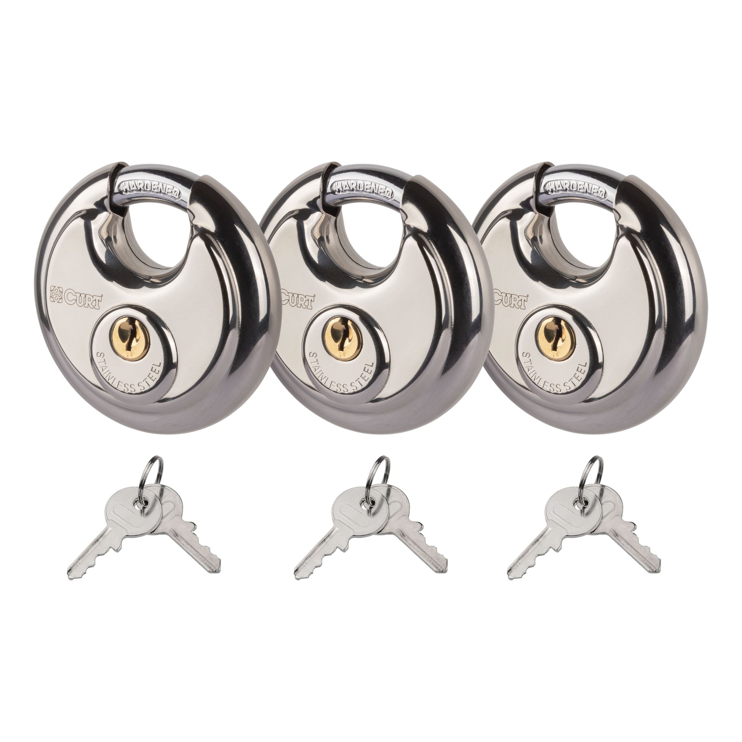 CURT 23085 Stainless Steel Disc Locks, 3/8-in Hardened Shackle, 4-Pin ...