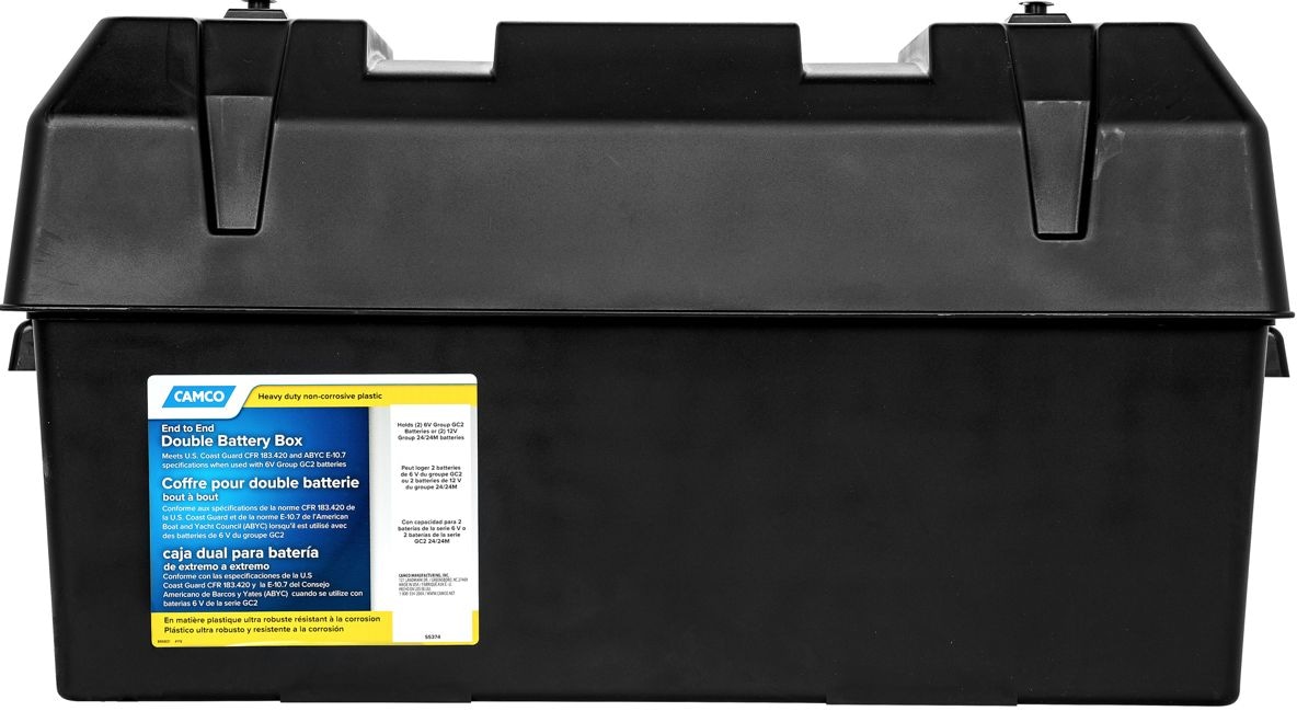 CAMCO 55374 Battery Box, Double End-to-End, Polypropylene, Black ...