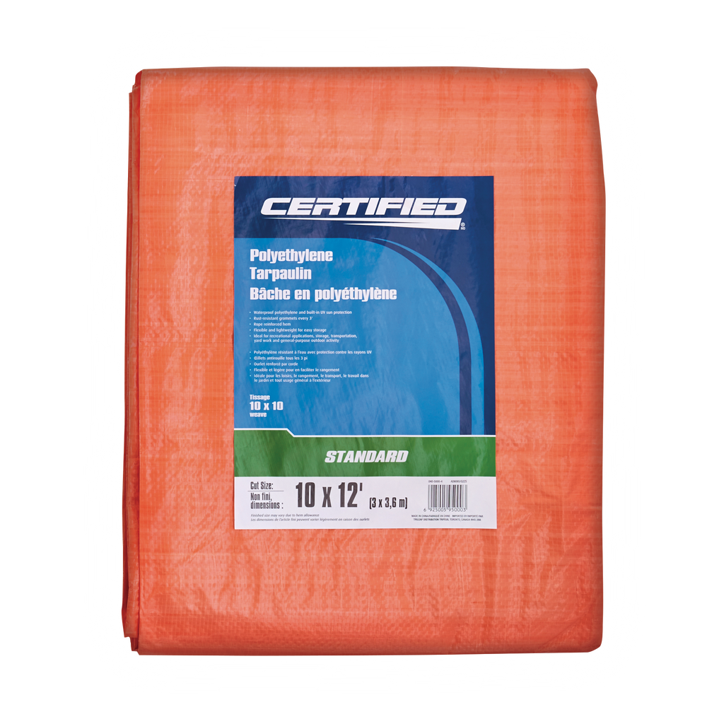 Certified Standard Duty Orange Poly Tarp, for High Visibility, 10-ft x ...
