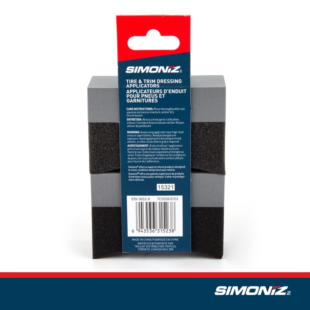 SIMONIZ Tire Shine Car Wheel Washer Tire Dressing Foam Applicator Sponge Blocks, Grey/Black, 2 ...