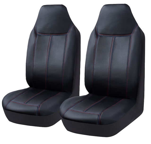 AutoTrends Carbon Fibre Faux Leather Sport Seat Cover, Black with Red ...