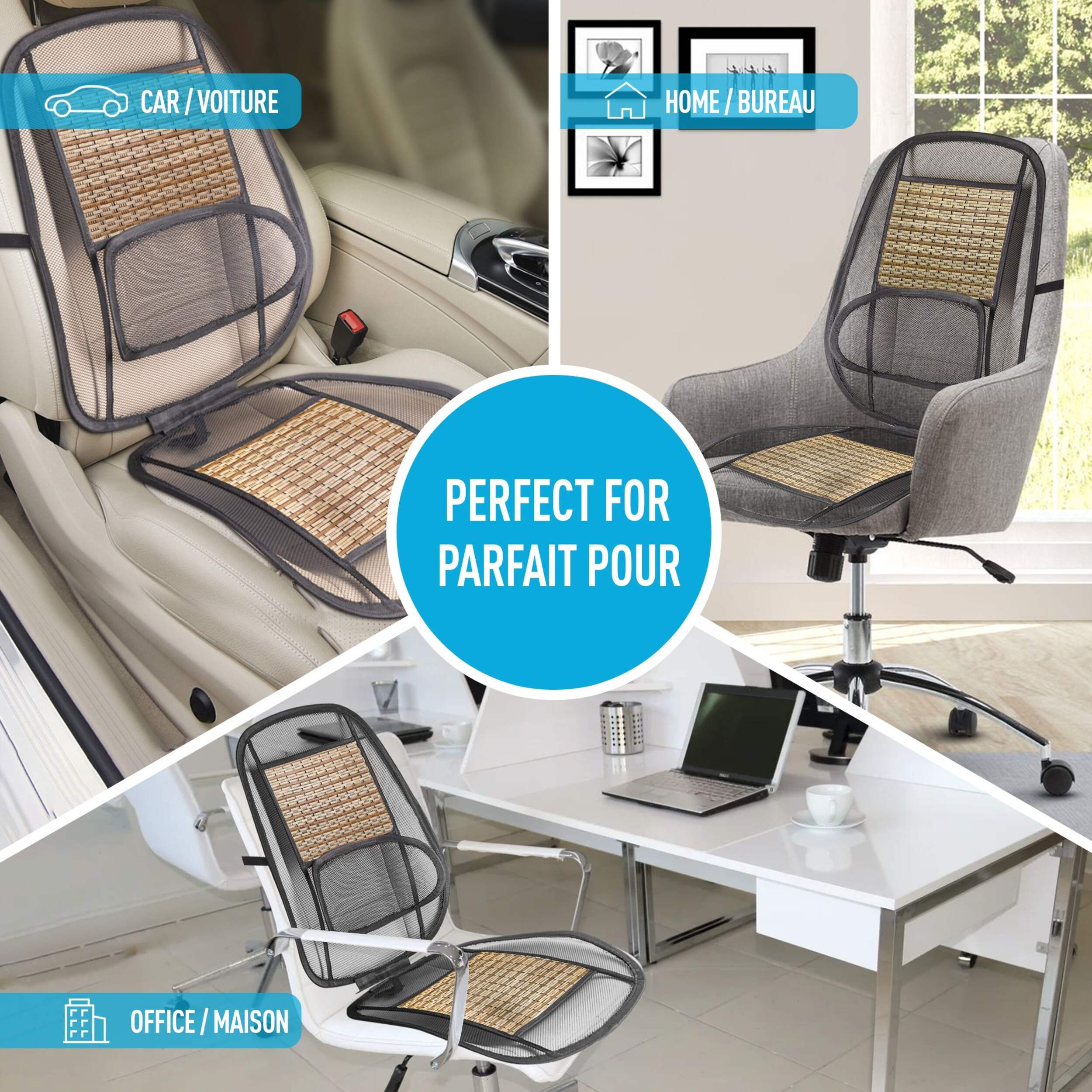 Autotrends Bamboo Cooling Full Seat Cushion With Lumbar Support Black