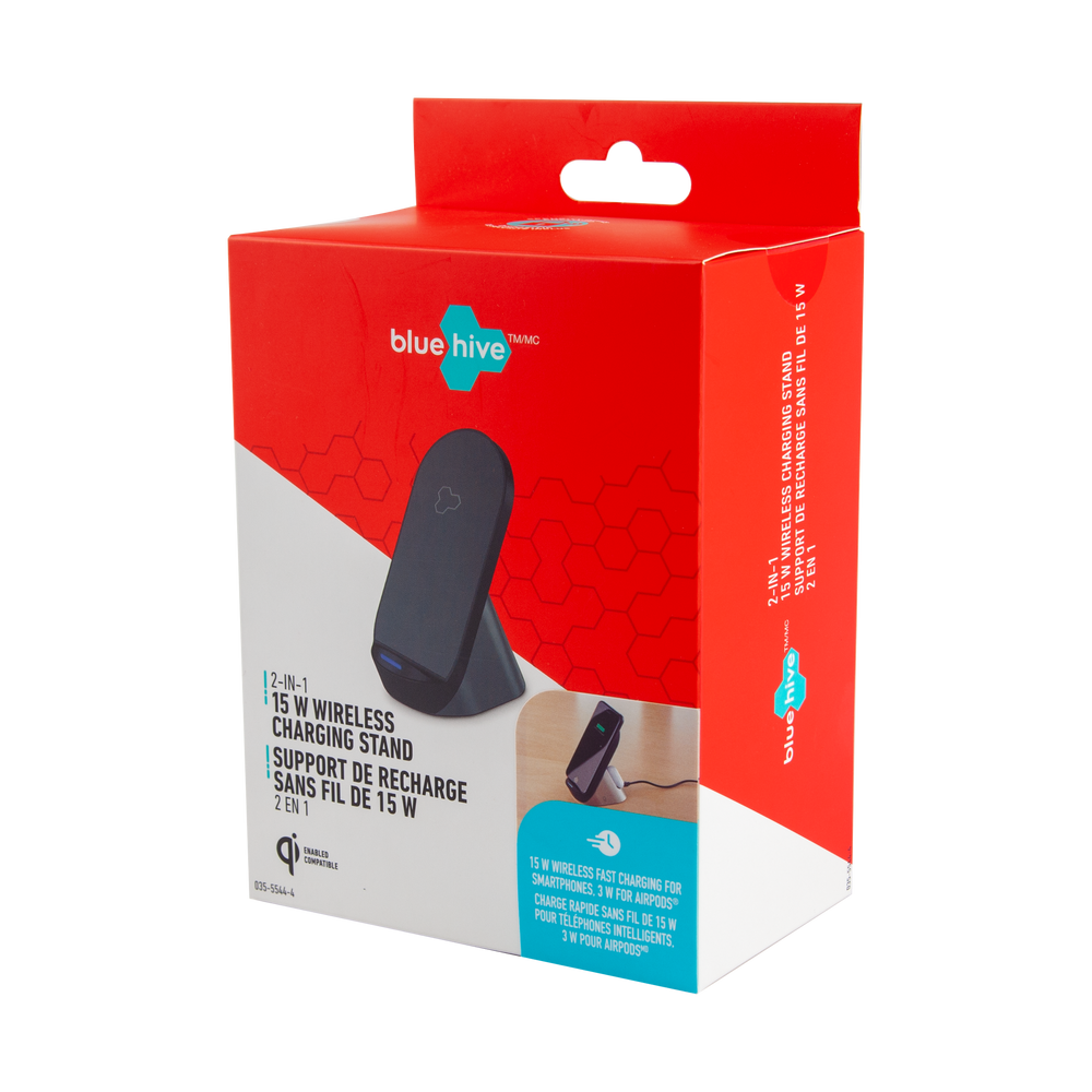 Bluehive 2-in-1 Wireless Charging Stand for Smartphones & Airpods, Black | Canadian Tire