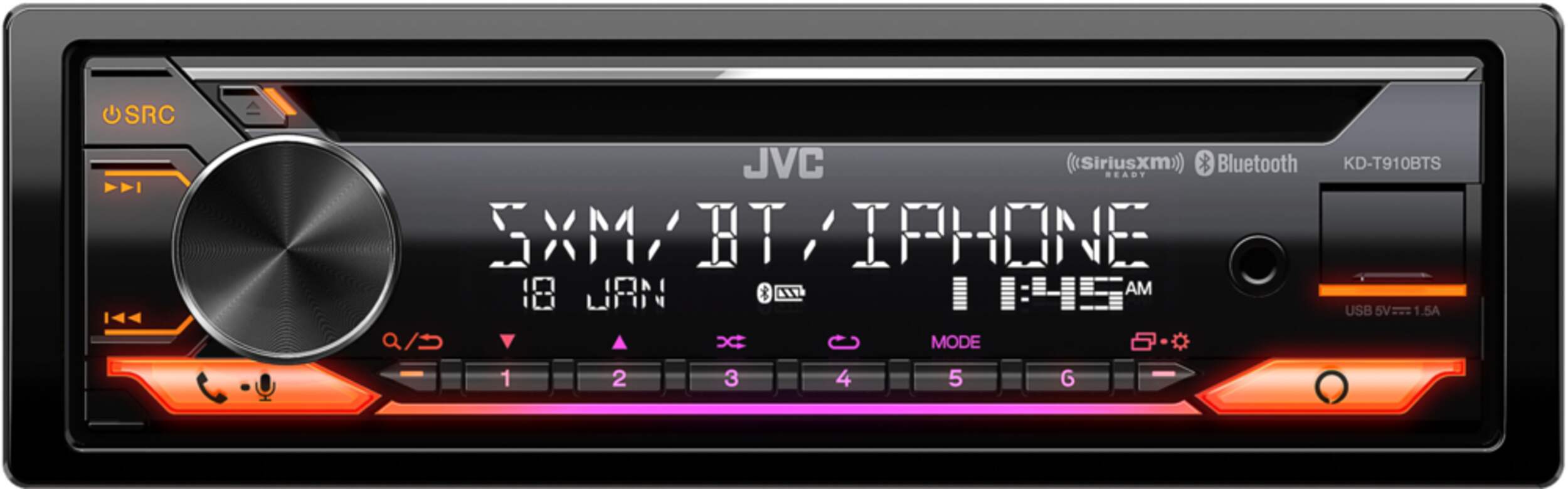 Récepteur/lecteur CD 1-DIN JVC KD-T910BTS avec Bluetooth intégré | Canadian Tire