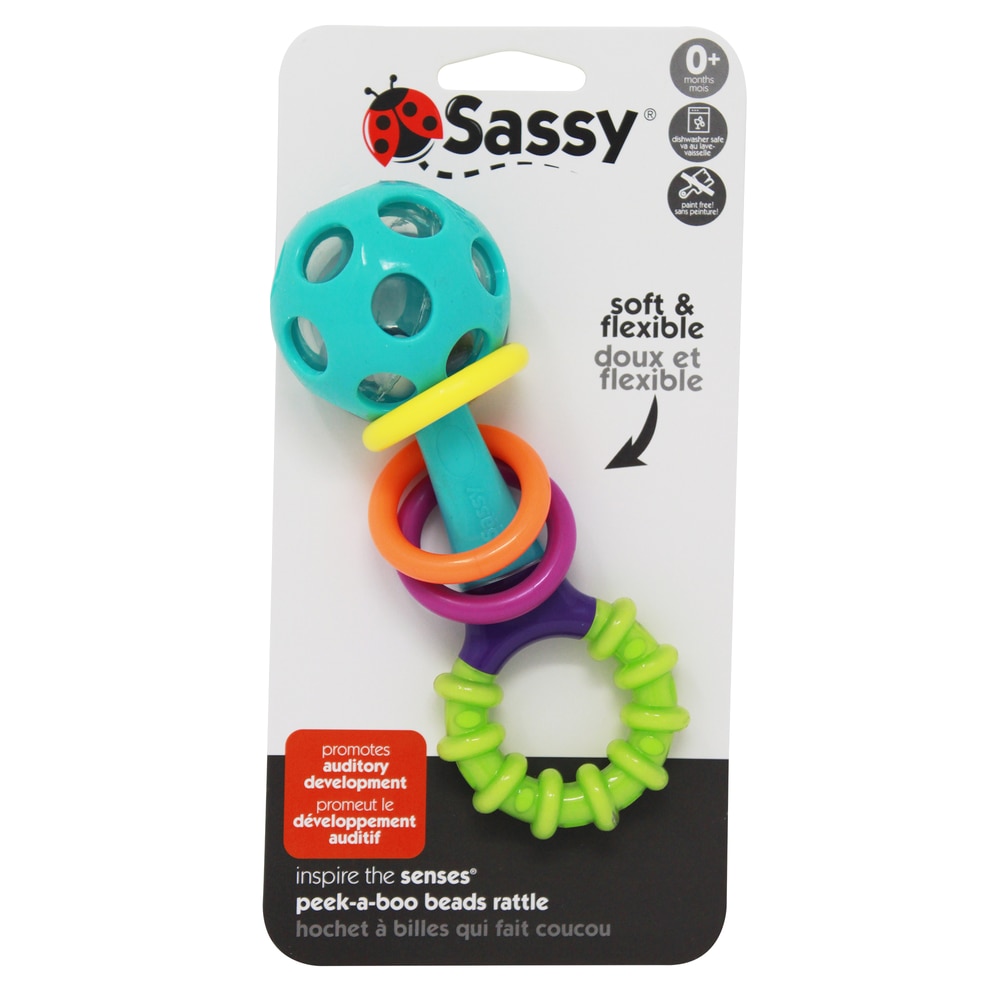 Sassy Peek-a-Boo Bead Rattle for Babies, Multi-Colour, Ages 0m ...