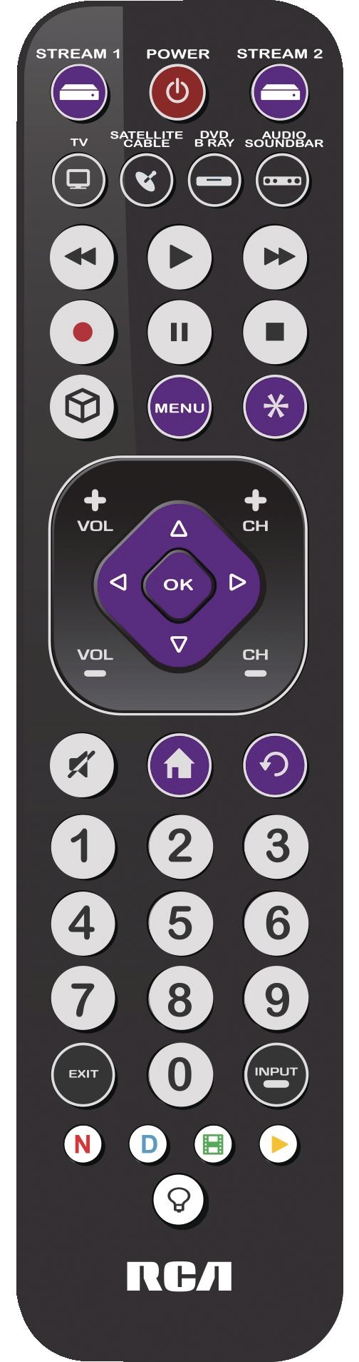 RCA 6-Device Rechargeable Ultra Thin Universal Remote Control, Black ...