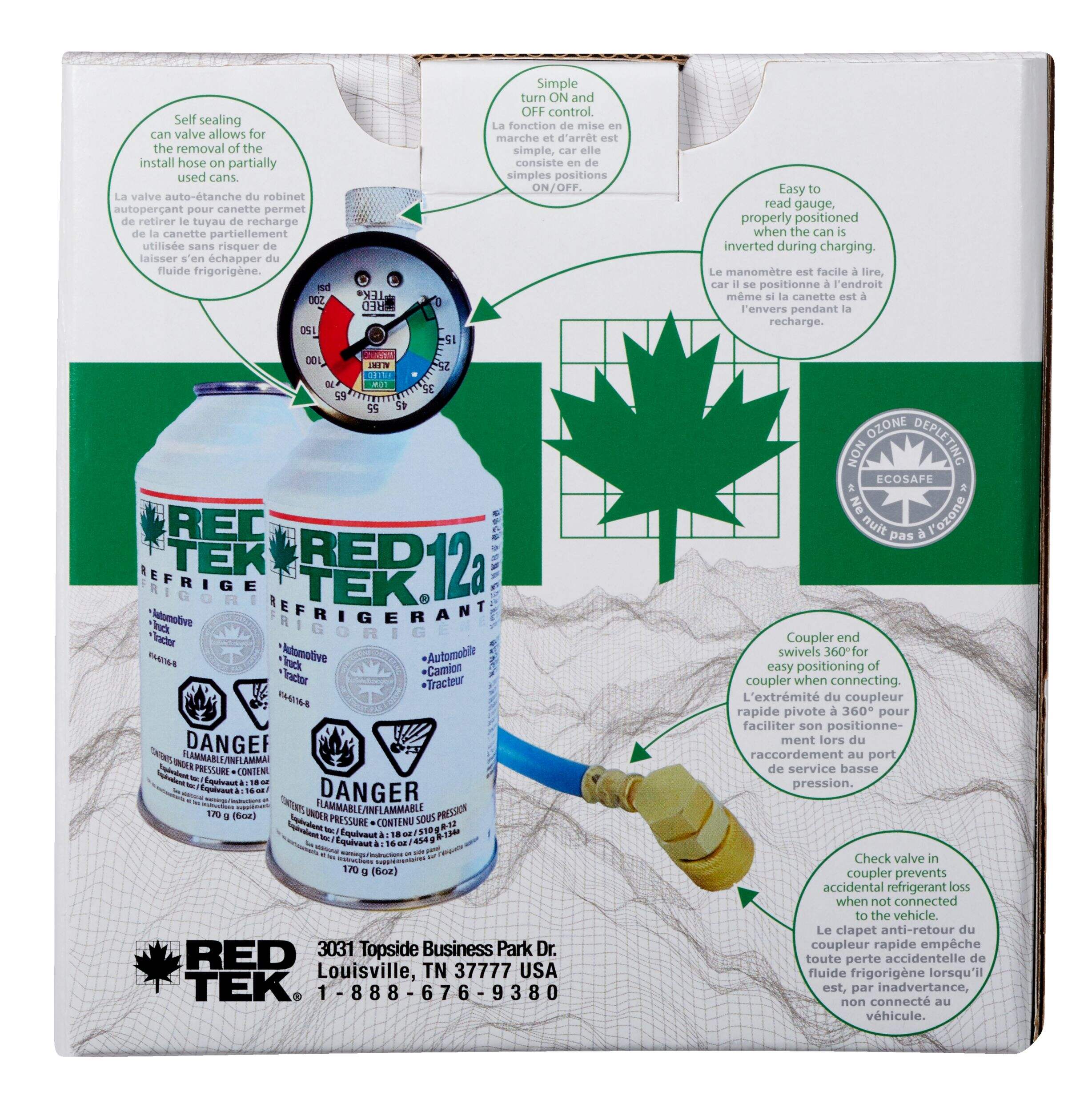 Trousse de recharge de frigorigène pour climatiseur avec jauge RED TEK 12a, 6 oz | Canadian Tire