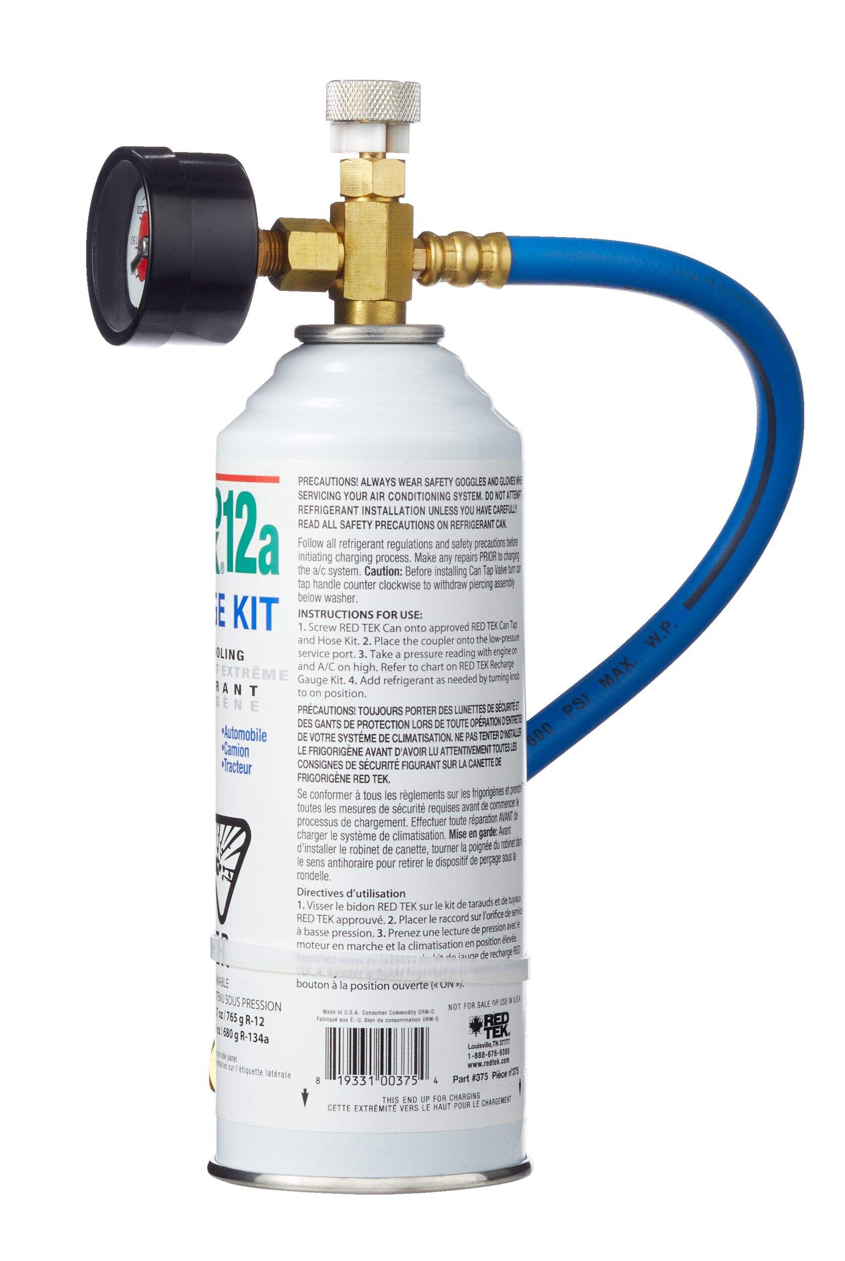 RED TEK R12a A/C Natural Refrigerant Supercharger Cooling Recharge Kit with Gauge, Installation ...