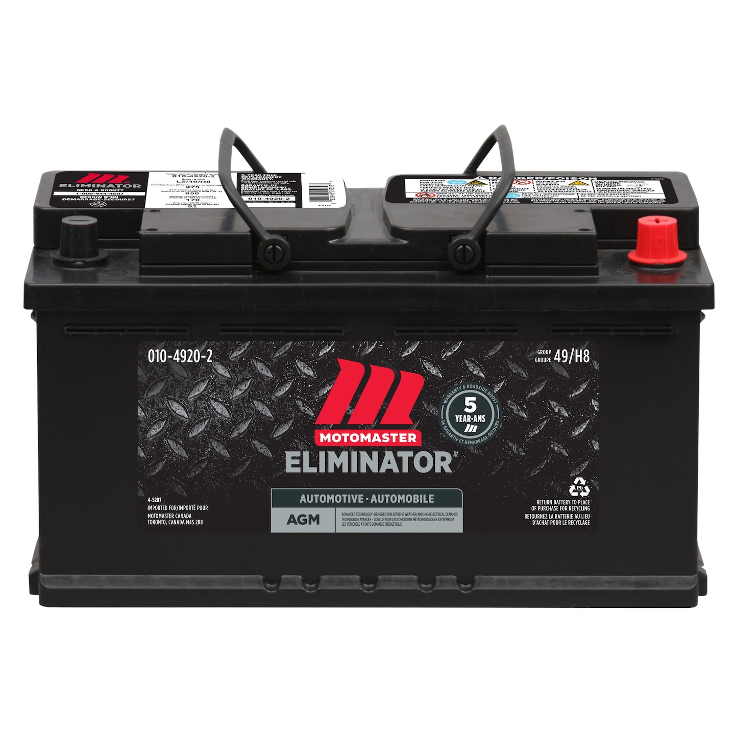 MOTOMASTER ELIMINATOR AGM Group Size 49 (H8/L5) Battery, 850 CCA ...