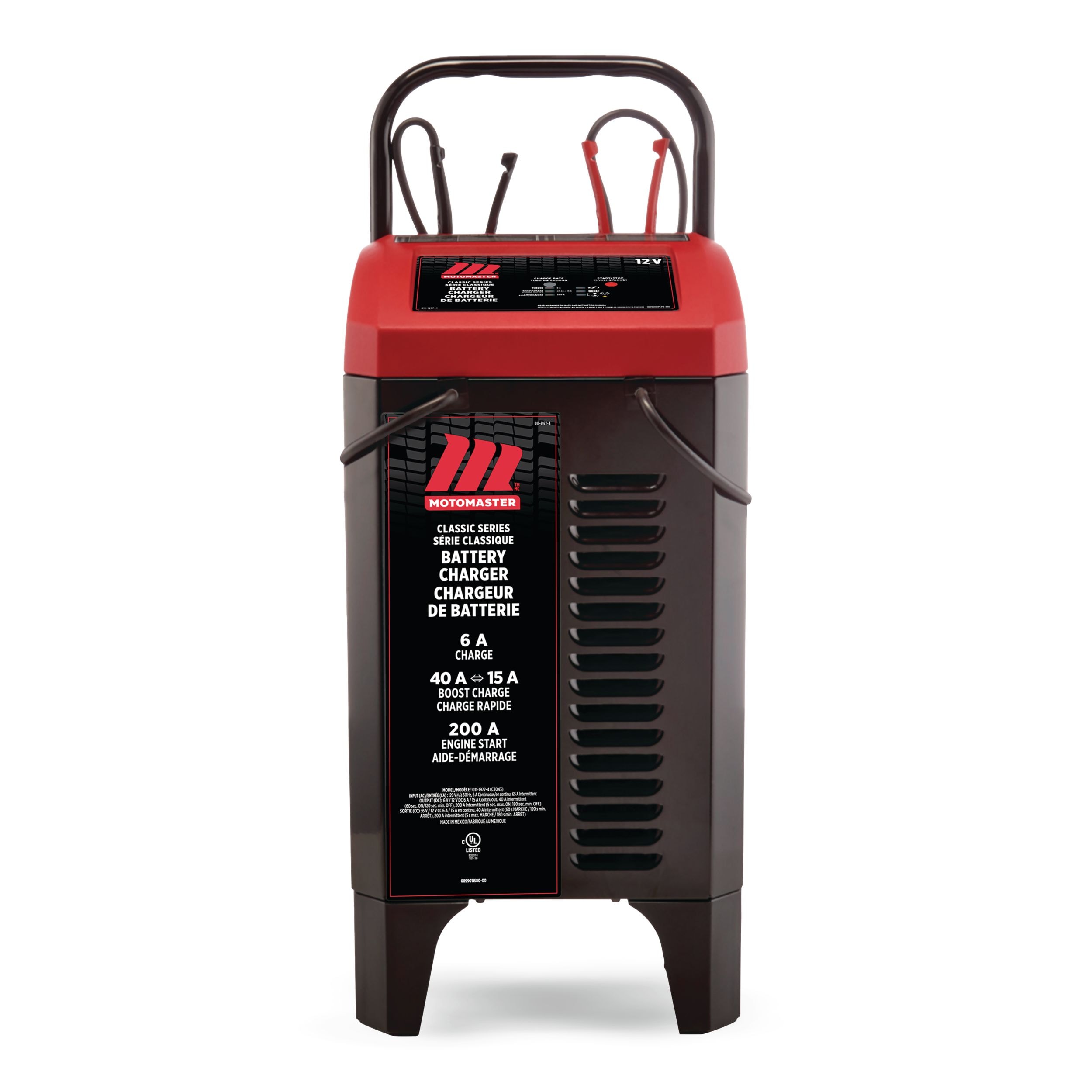 MotoMaster Classic Series Wheeled Smart Battery Charger Fully Automatic 40 15 6 Amp 12V with 200 Amp Engine Start Canadian Tire