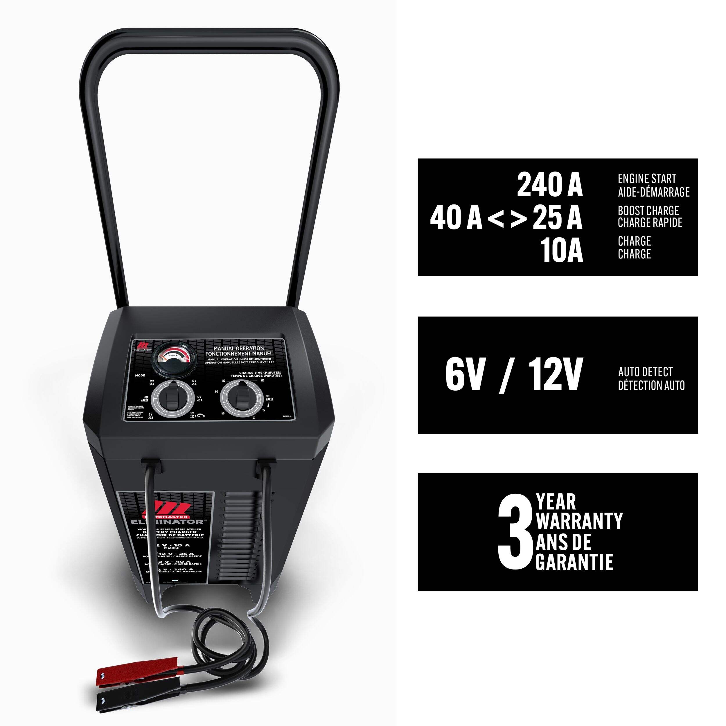 MotoMaster Eliminator Workshop Series Wheeled Battery Charger, Manually ...
