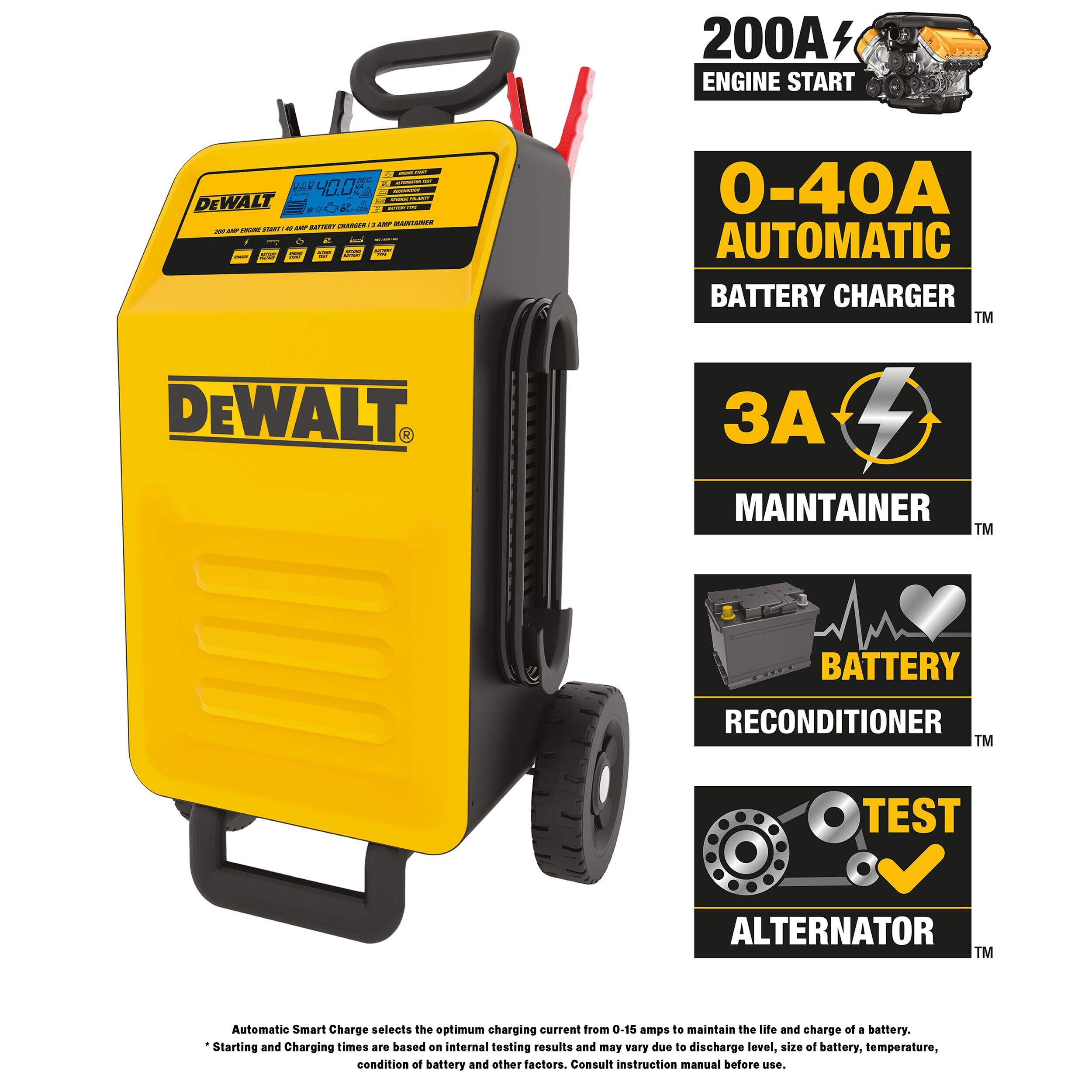 DEWALT DXAEC200CA Rolling Battery Charger/Maintainer, 40/3-Amp with 200 ...