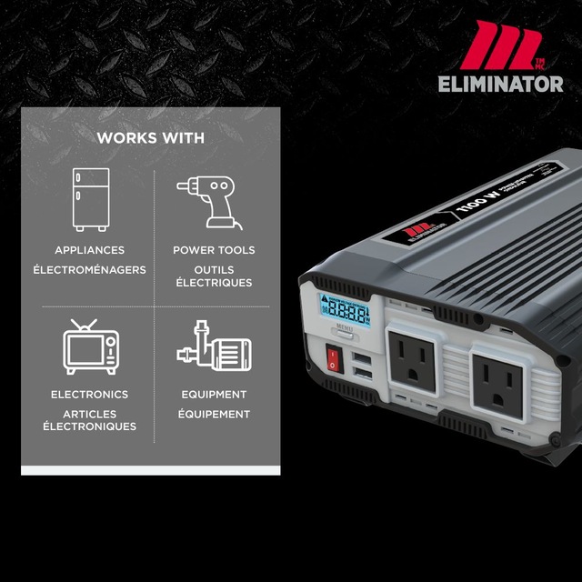 MotoMaster Eliminator Power Inverter, 1100W, Includes Battery Cables ...