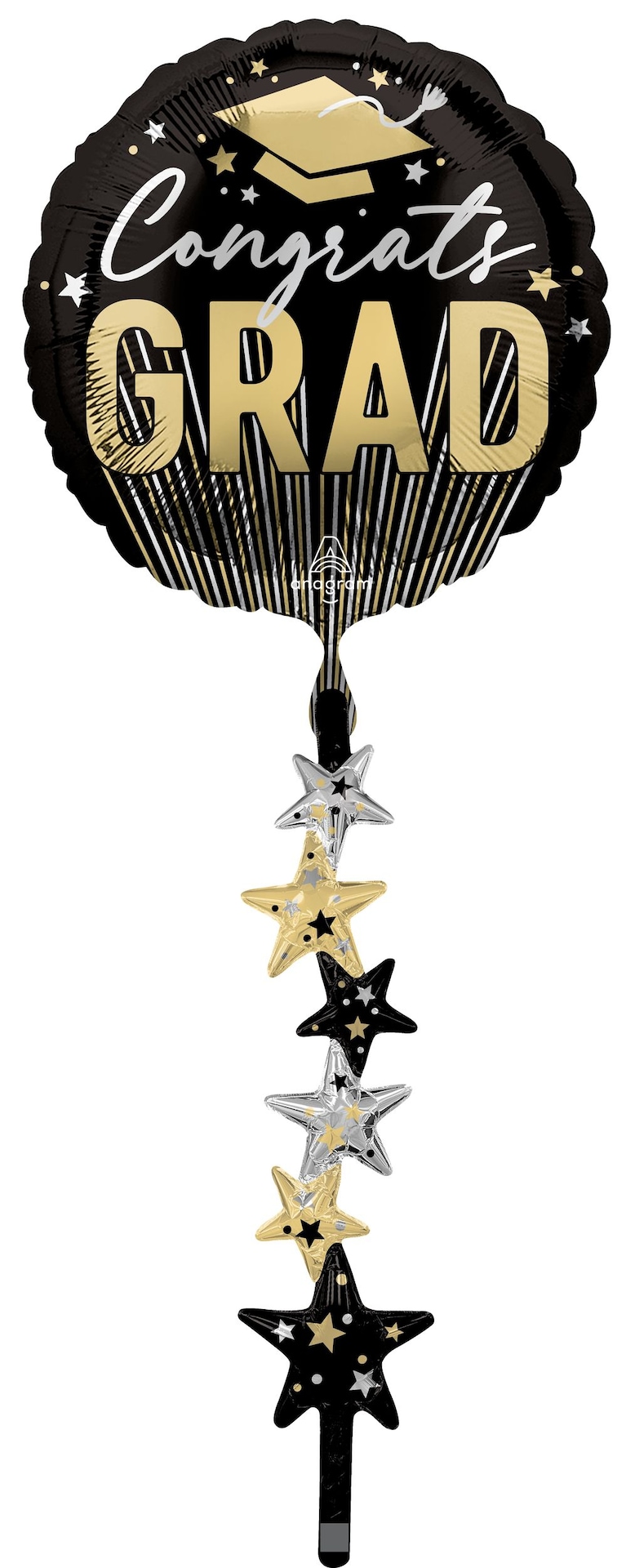 Stripes on Stripes Grad Stars AirWalker, Black/Gold/Silver | Party City