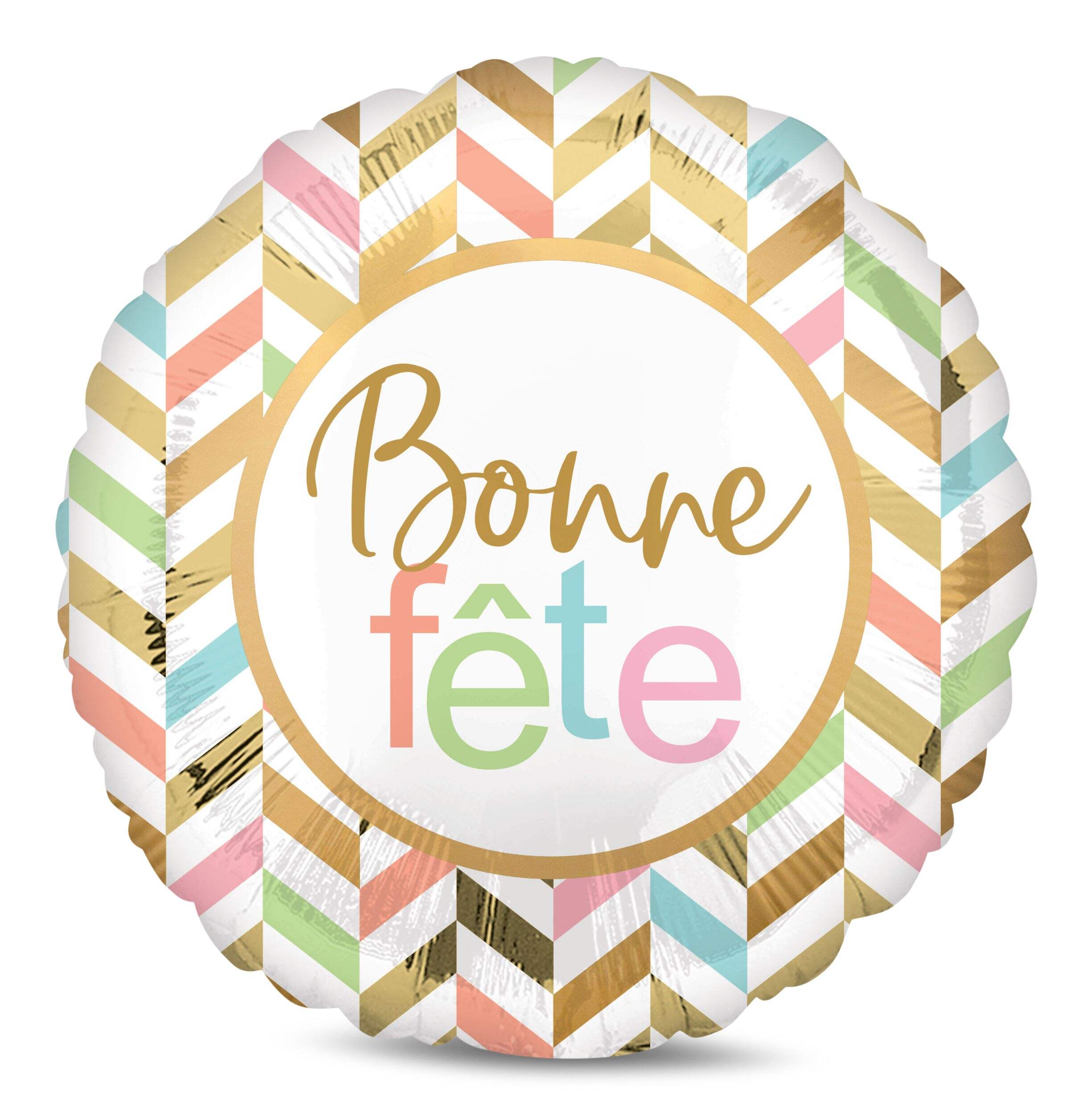 "Bonne Fête" French Round Satin Foil Balloon, White/Multi-Coloured, 28-in, Helium Inflation ...