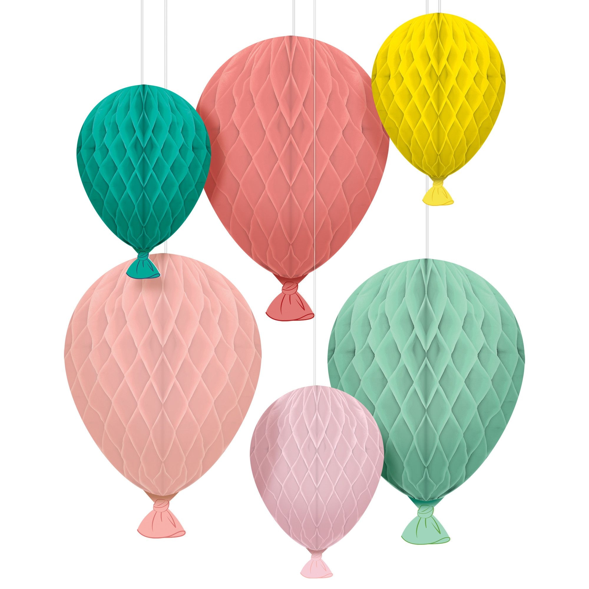 Balloon-Shaped Honeycomb Decorations, Multi-Colour, 6-pk | Party City