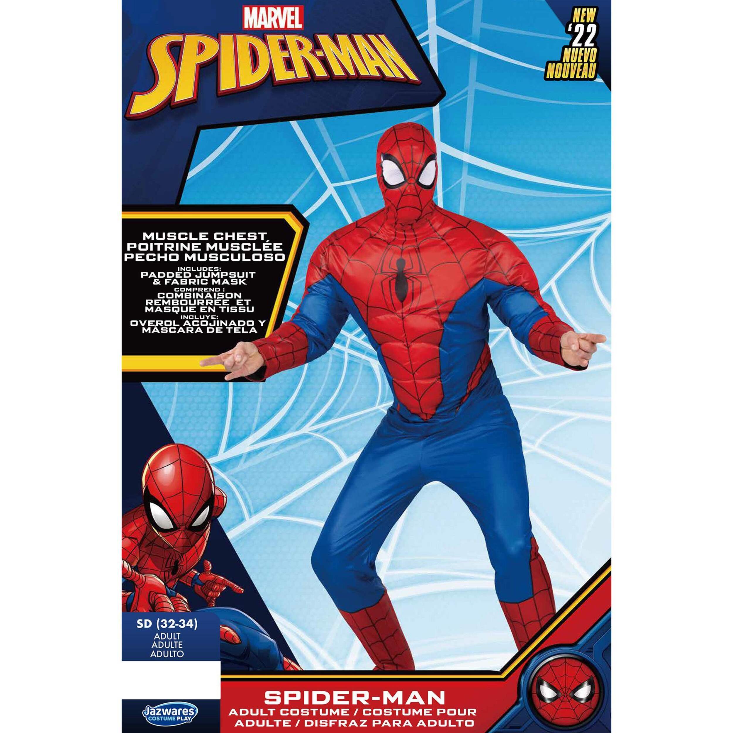 Marvel Spiderman Superhero Cosplay Halloween Costume, Adult, Blue/Red ...