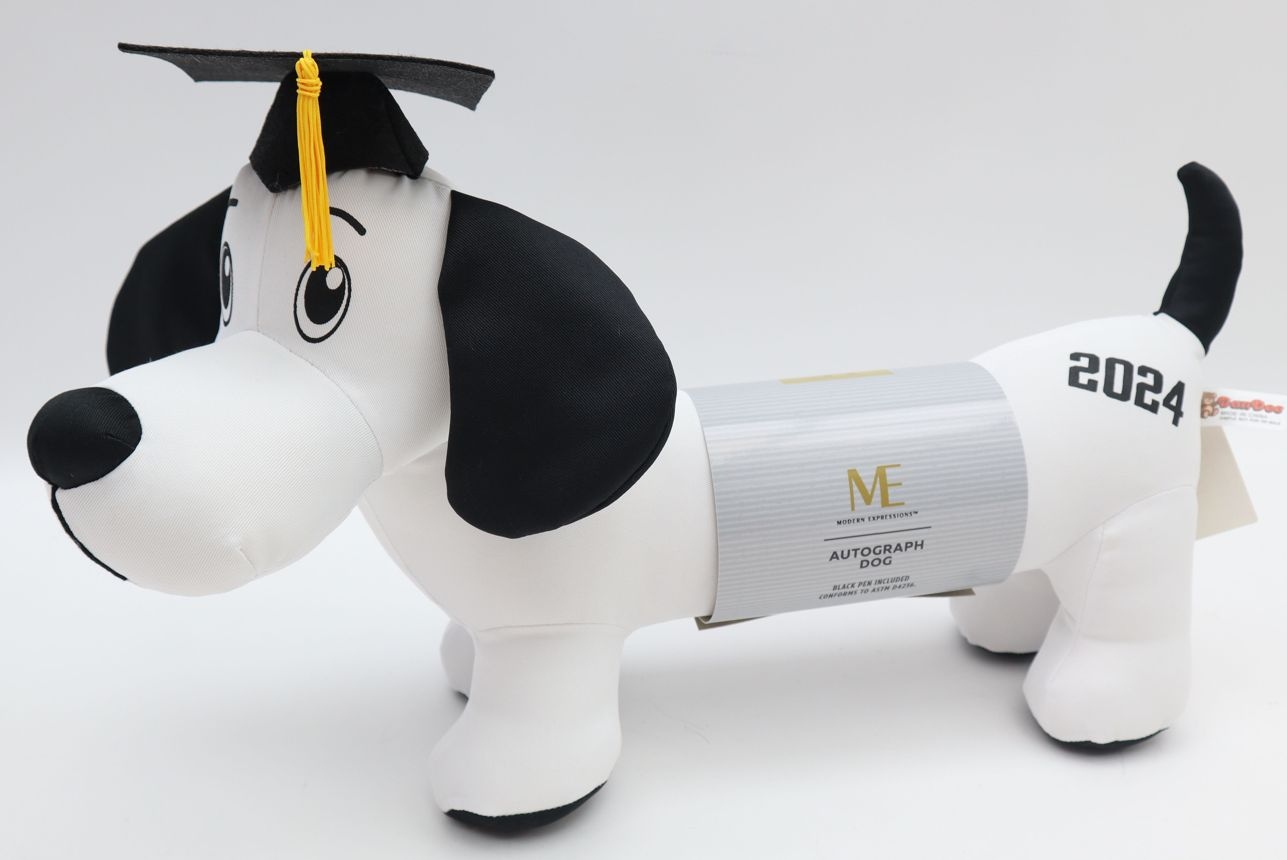 Grad 2024 Autograph Dog Plush Toy, White/Black, 18-in, English | Party City