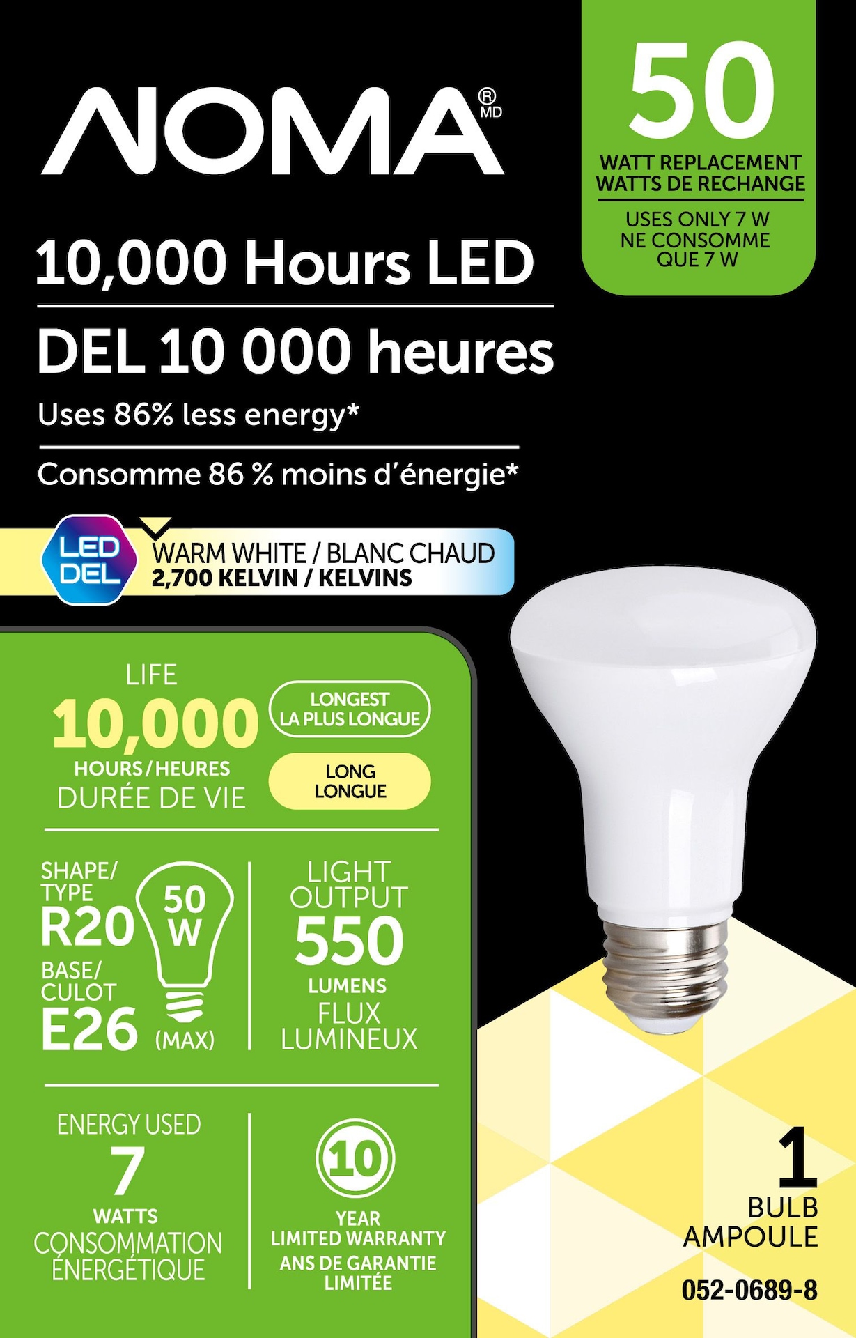 NOMA R20 E26 Base Non-Dimmable LED Flood Light Bulb, 2700K, 550 Lumens ...