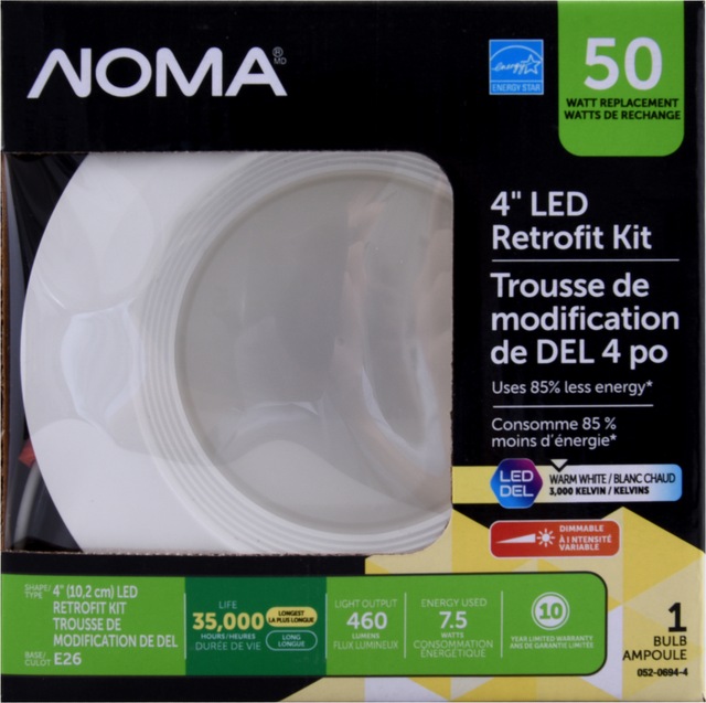 NOMA Dimmable LED Bulb & Retrofit Kit, 3000K, 460 Lumens, Warm White ...