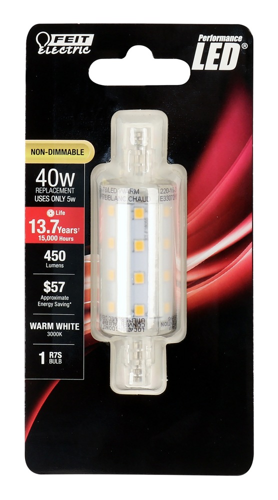Feit Electric A19 R7S Base Non-Dimmable LED Light Bulb, 450 Lumens ...