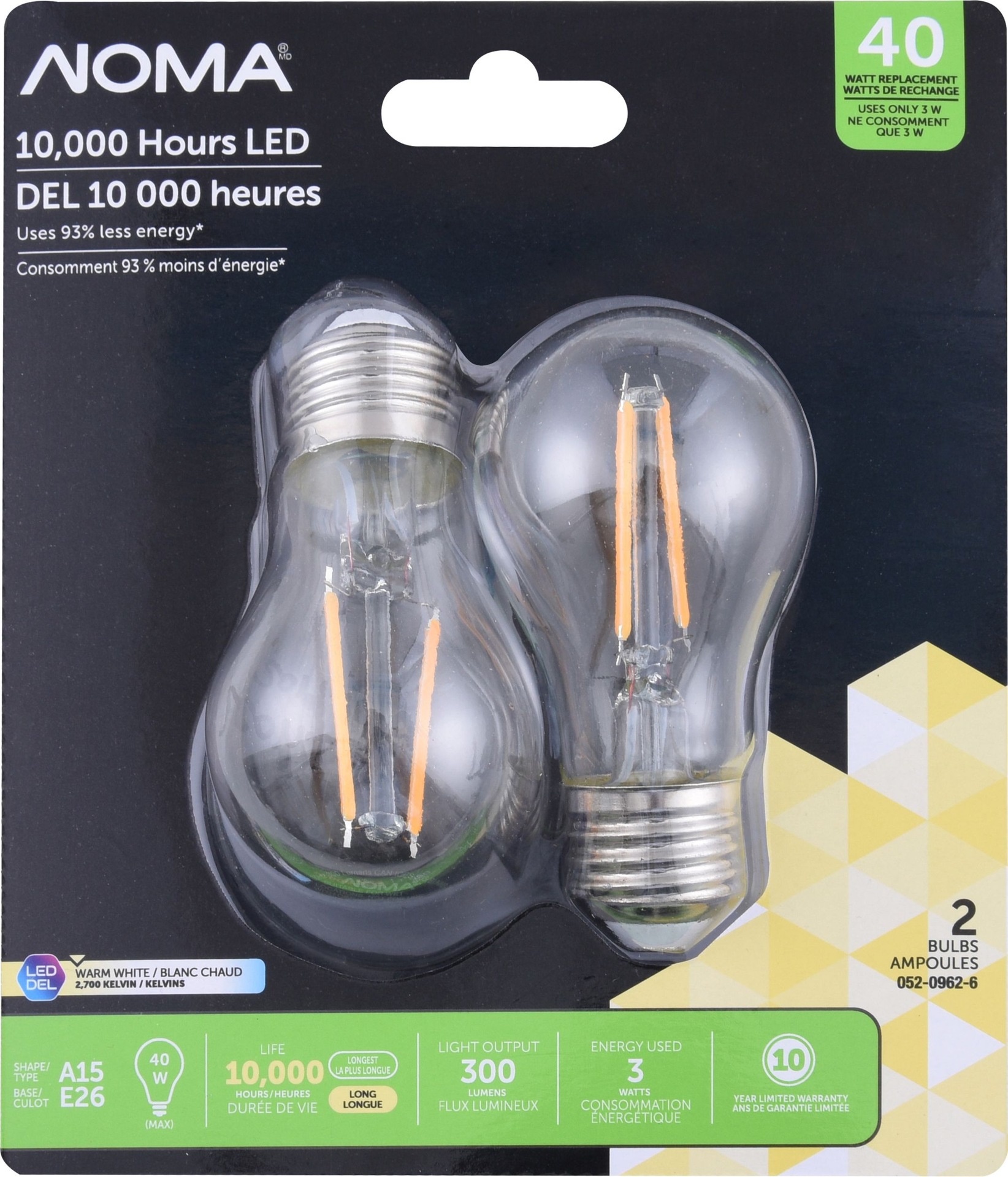 NOMA A15 E26 Base Non-Dimmable LED Light Bulbs, 300 Lumens, Warm White ...