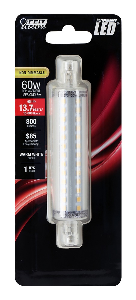 Feit Electric R7S Base Non-Dimmable LED Light Bulb, 3000K, 800 Lumens ...