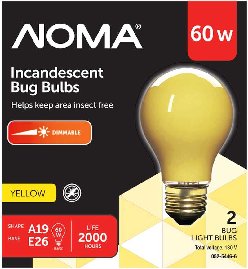 NOMA A19 E26 Base Dimmable Incandescent Light Bulb, Yellow, 60W ...