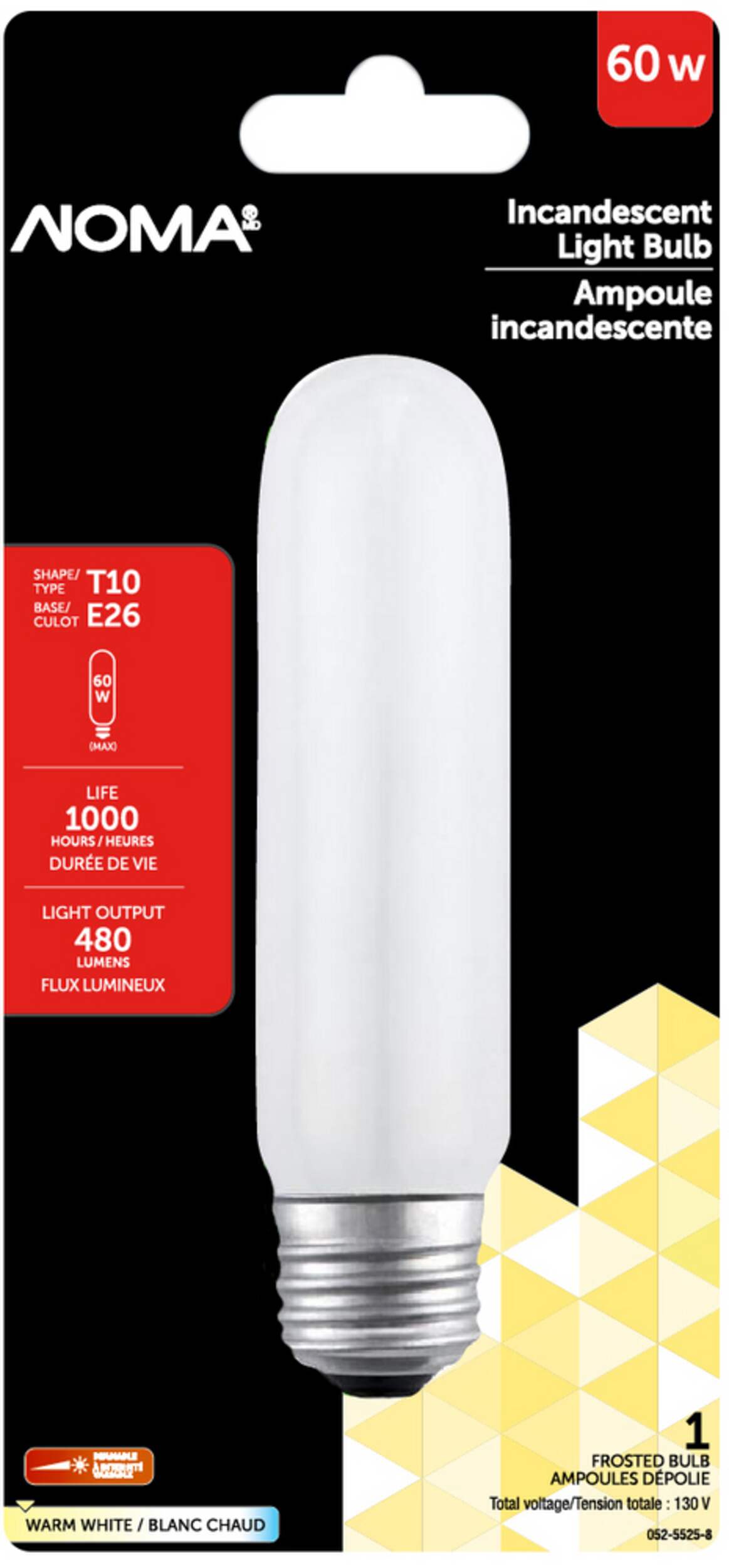 NOMA T10 E26 Base Frosted Dimmable Incandescent Light Bulb, 480 Lumens ...