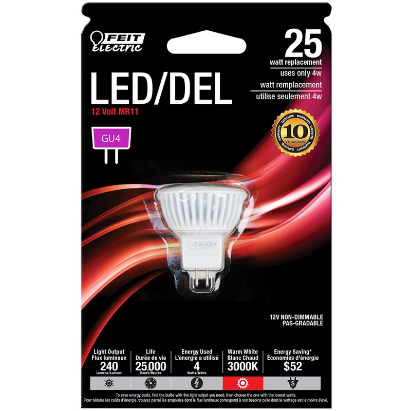 Feit Electric MR11 GU4 Bi-Pin Base Non-Dimmable LED Light Bulb, 240 ...