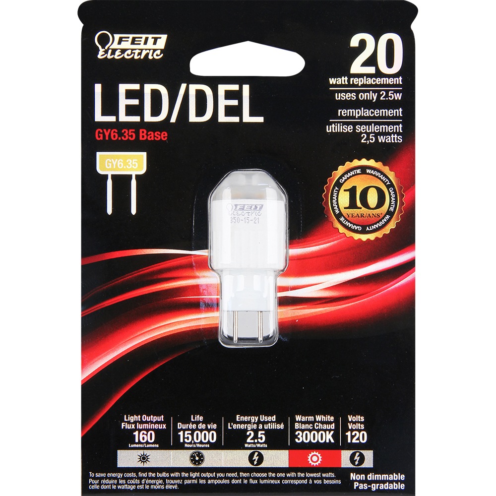 Feit Electric GY6.35 Base Dimmable LED Light Bulb, 3000K, 350 Lumens ...