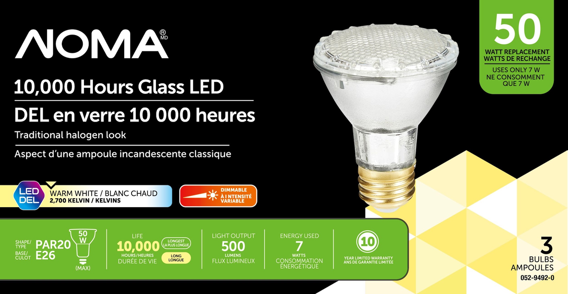 NOMA PAR20 E26 Base Dimmable LED Flood Light Bulbs, 2700K, 500 Lumens ...