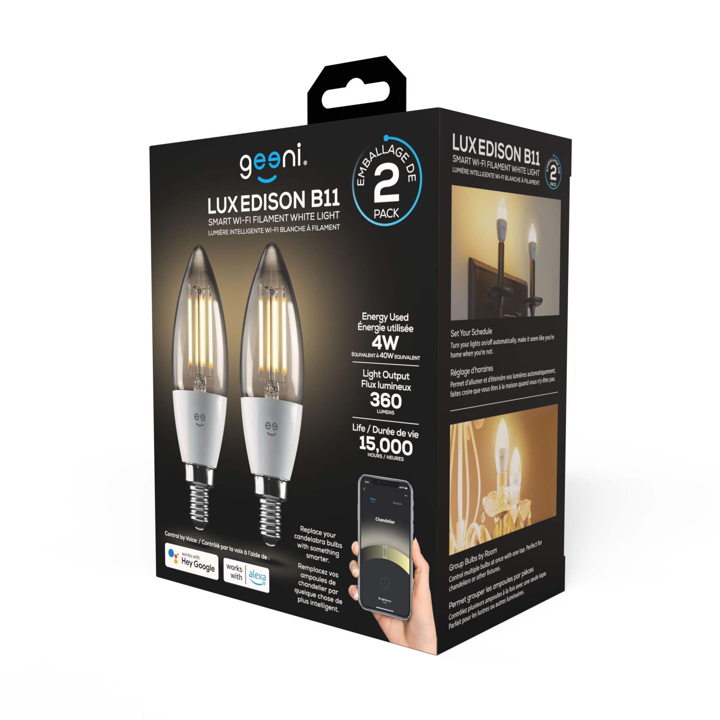 Geeni LUX B11 Smart Edison Light Bulb, 2-pk | Canadian Tire