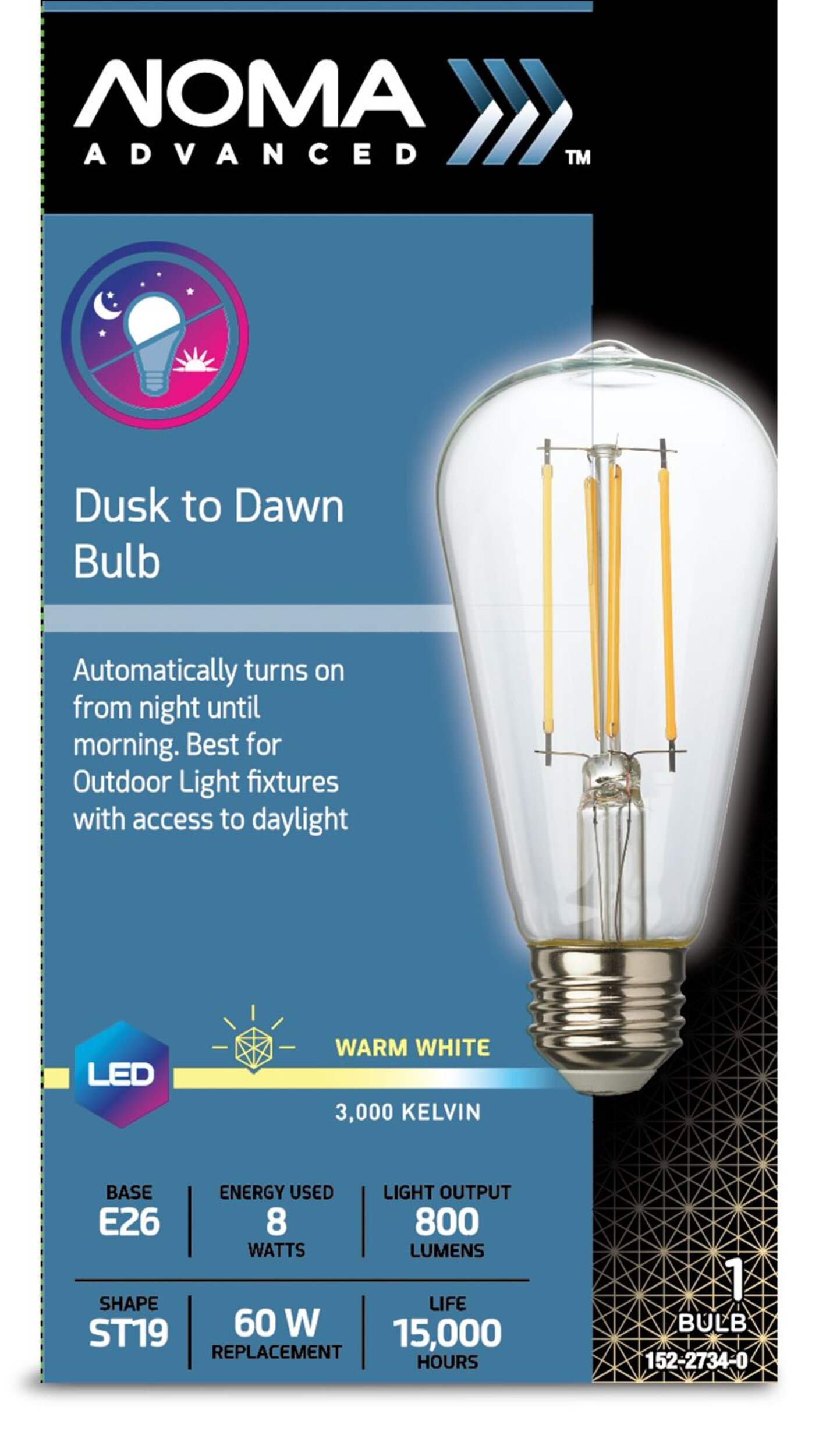 NOMA ST19 E26 Base Household Non-Dimmable Dusk to Dawn LED Light Bulb ...