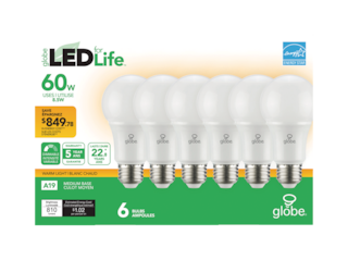 Globe Electric LED A19 E26 Base Dimmable LED Light Bulbs, 810 Lumens ...