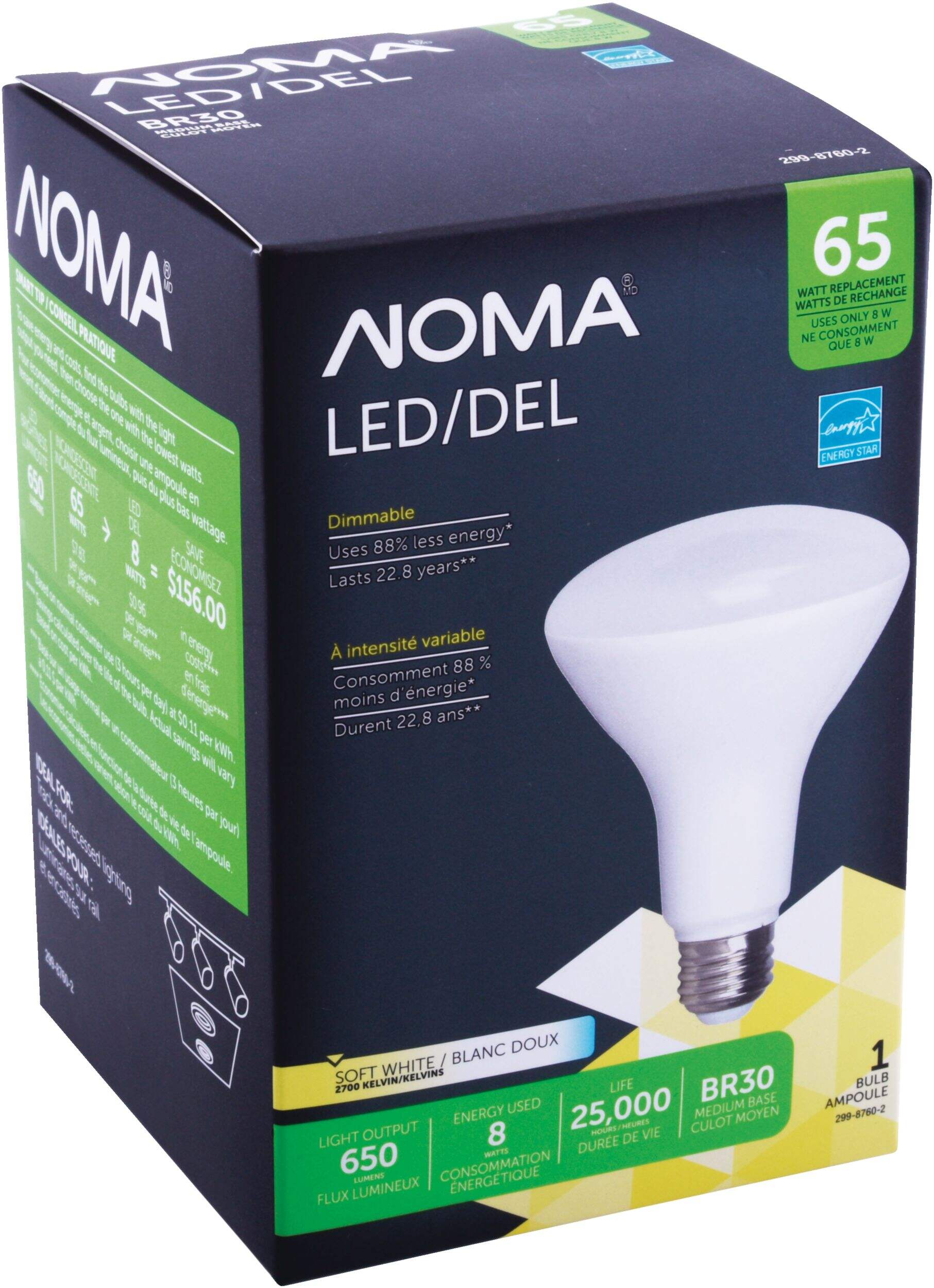 NOMA BR30 E26 Base Dimmable LED Light Bulb, 2700K, 650 Lumens, Soft White, 65W | Canadian Tire