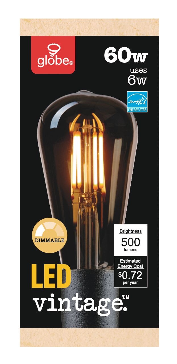 Globe Electric ST19 Vintage Household Dimmable LED Light Bulb, 500 ...