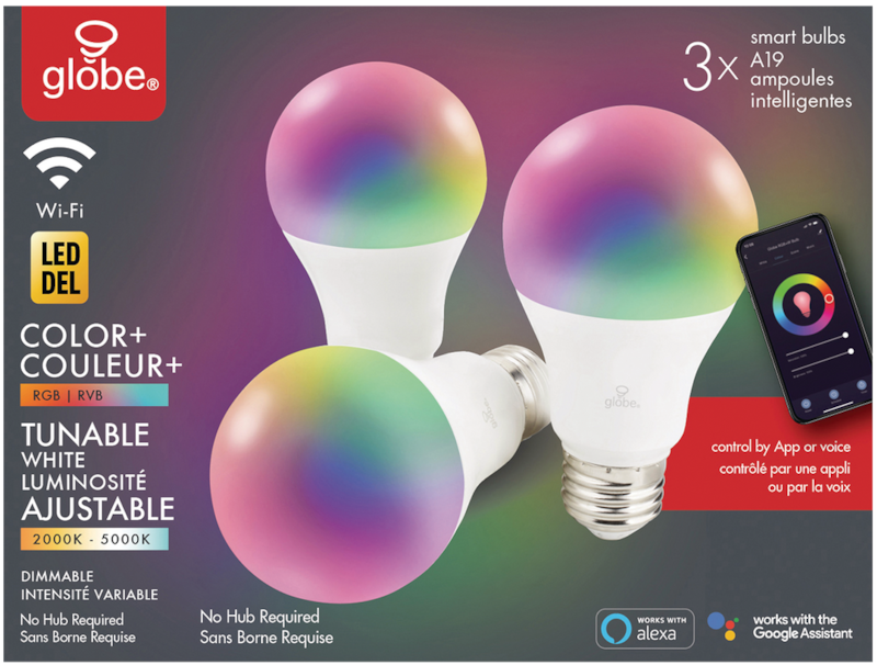 Globe Electric A19 E26 Base Smart Wi-Fi Dimmable LED Light Bulbs, 60W ...