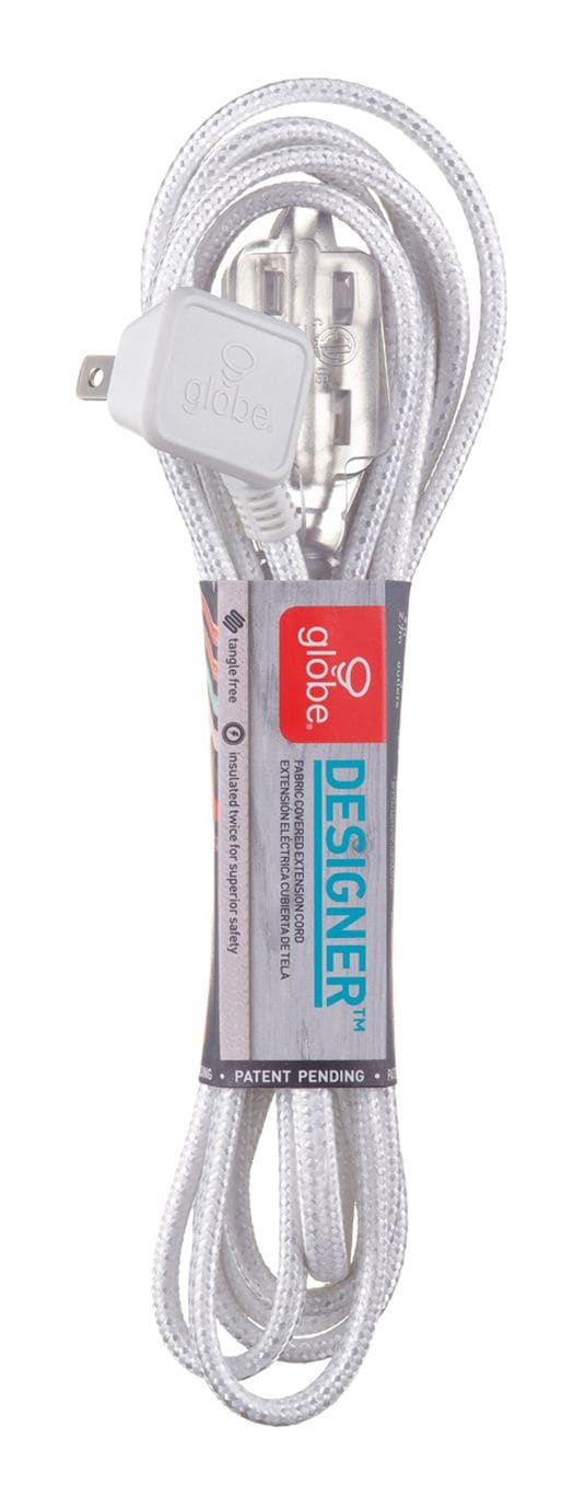 Globe Designer 3-Outlet 16/2 Fabric Covered Extension Cord, White, 9-ft ...